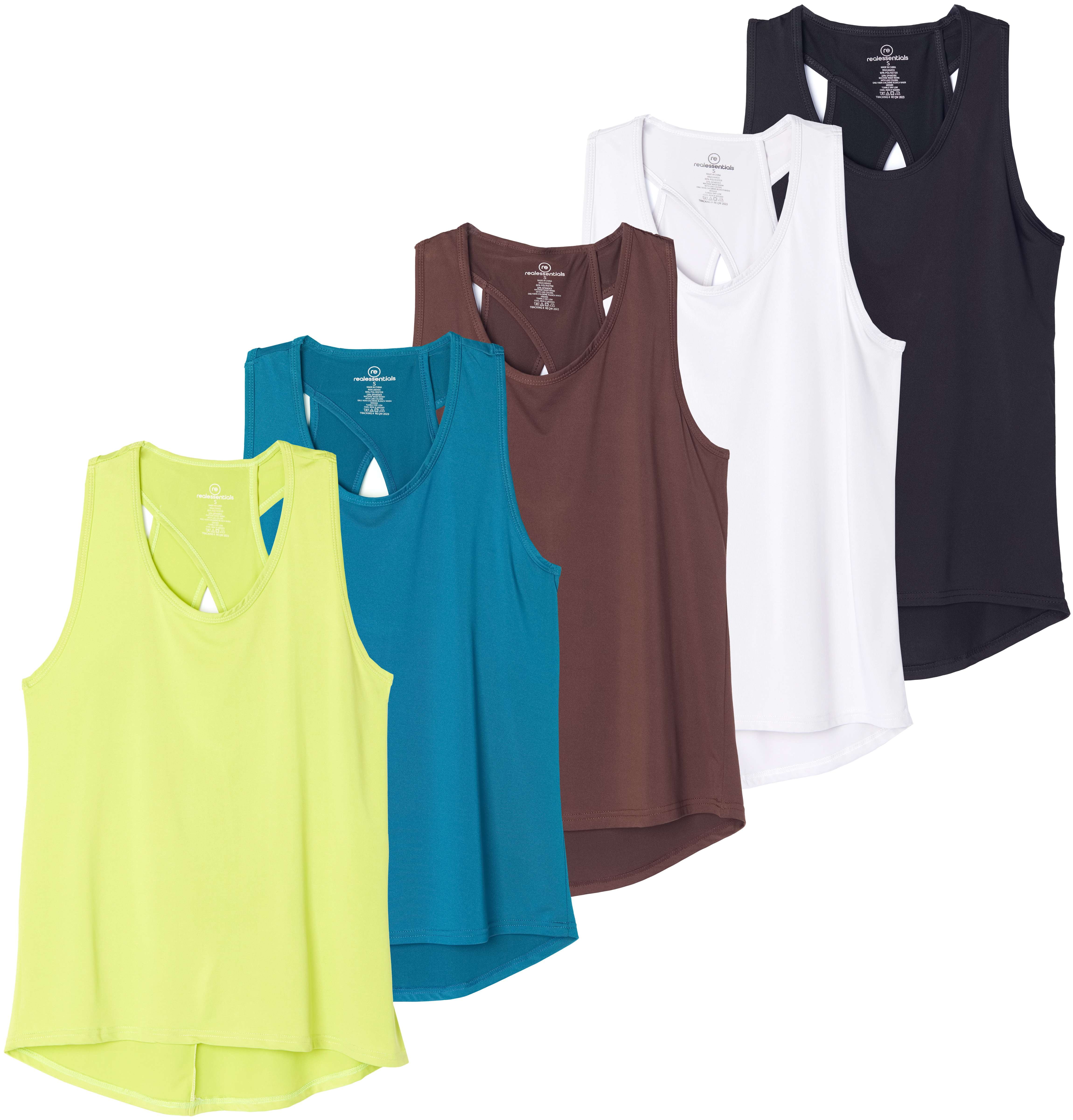 Real Essentials 5 Pack: Women's Crossback Keyhole Open Back Workout ...
