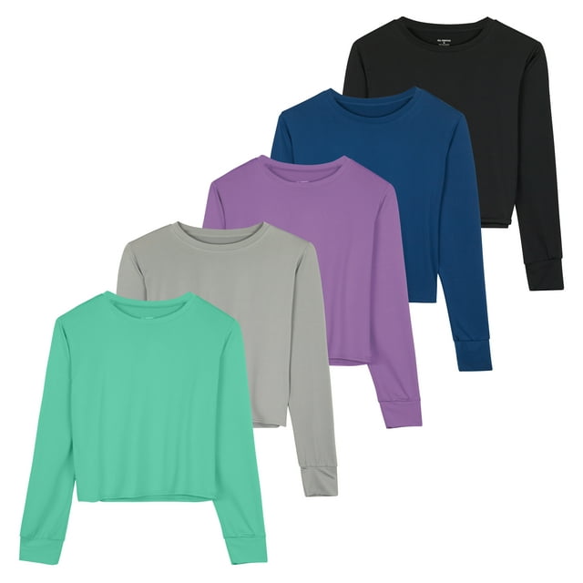 Real Essentials 5 Pack: Women's Dry Fit Crop Top - Long Sleeve Crew ...