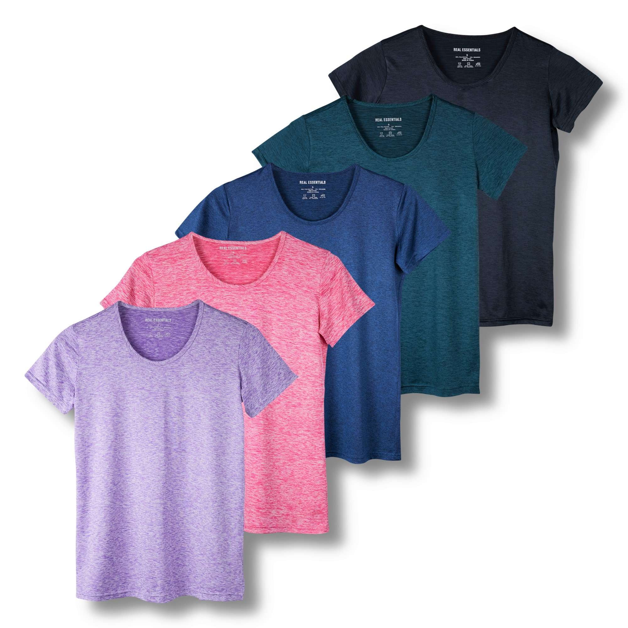 Real Essentials 5 Pack: Women's Dry Fit Tech Stretch Short-Sleeve Crew ...