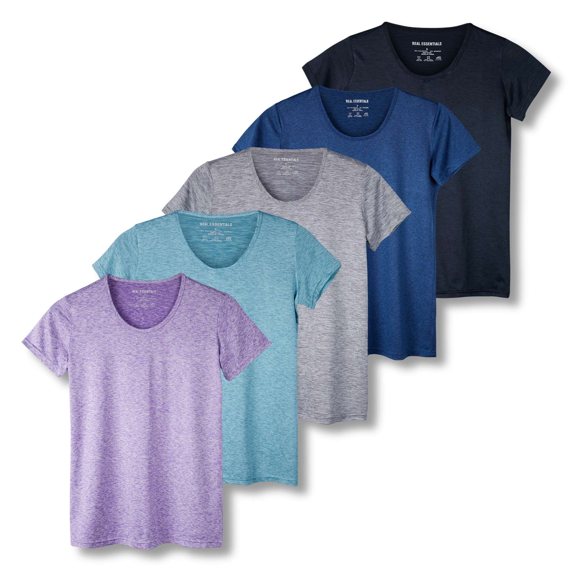 Real Essentials 5 Pack: Women's Dry Fit Tech Stretch Short-Sleeve Crew ...