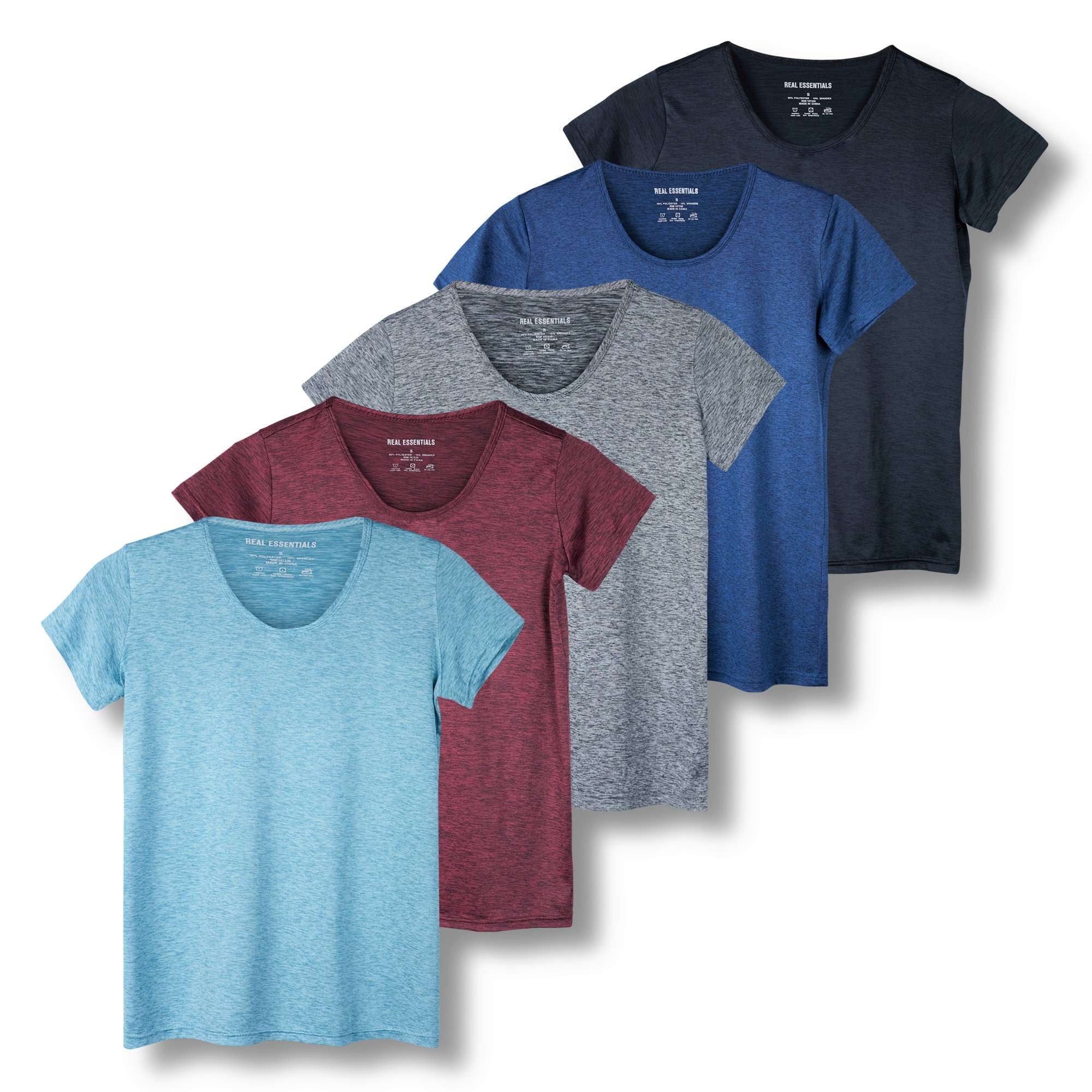 Real Essentials 5 Pack: Women's Dry Fit Tech Stretch Short-Sleeve Crew ...