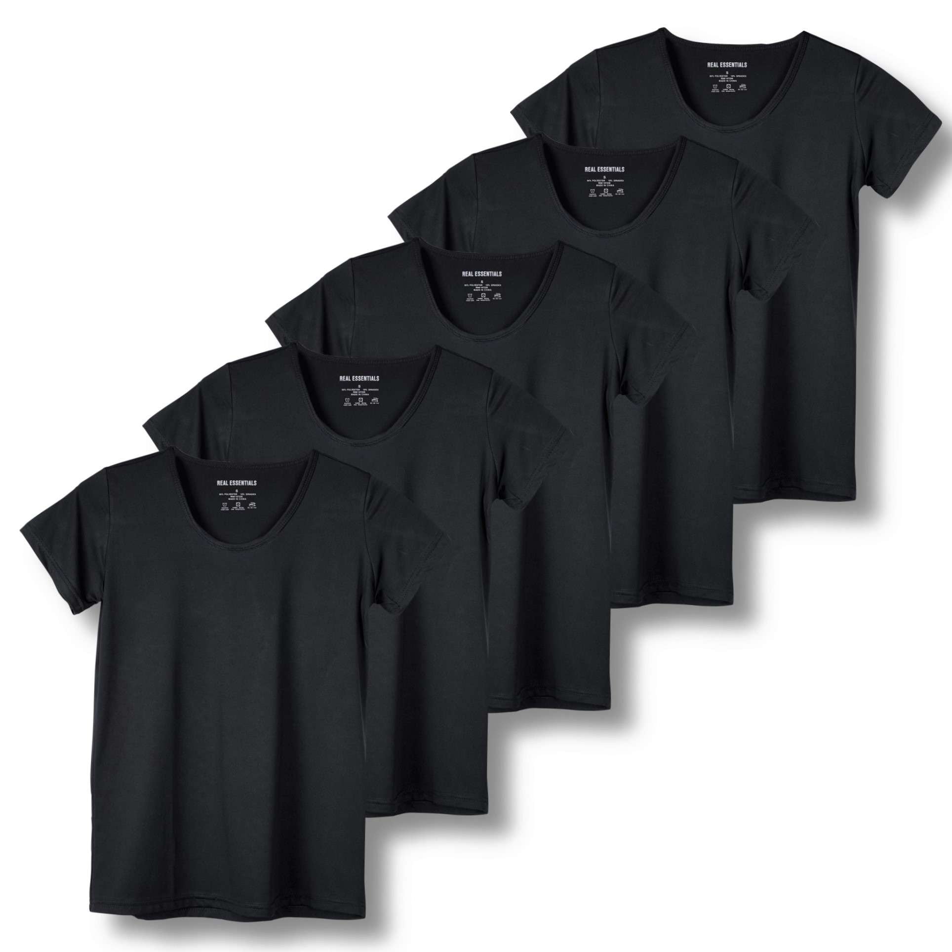 Real Essentials 5 Pack: Women's Dry Fit Tech Stretch Short-Sleeve Crew ...