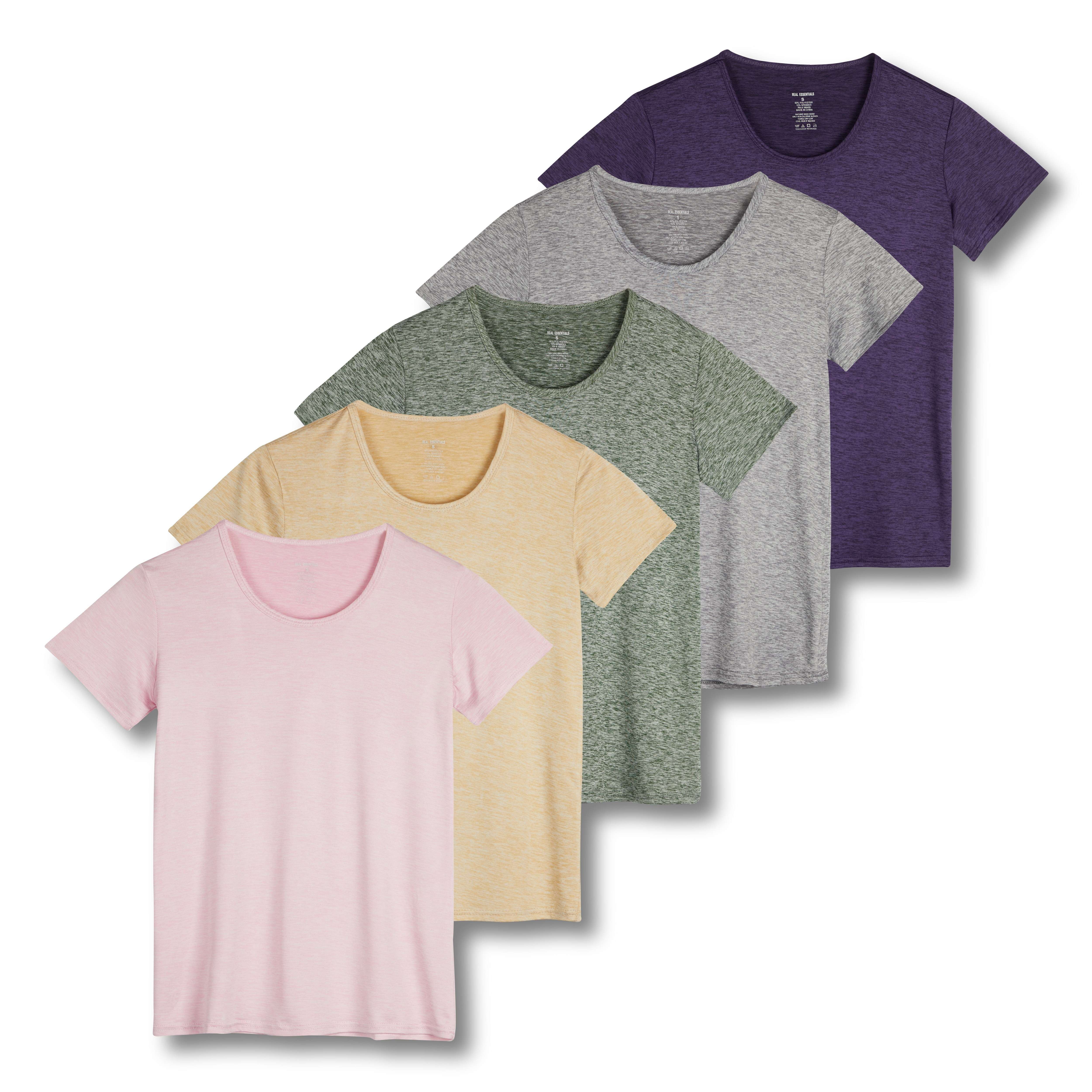 Real Essentials 5 Pack: Women's Dry Fit Tech Stretch Short-Sleeve Crew ...