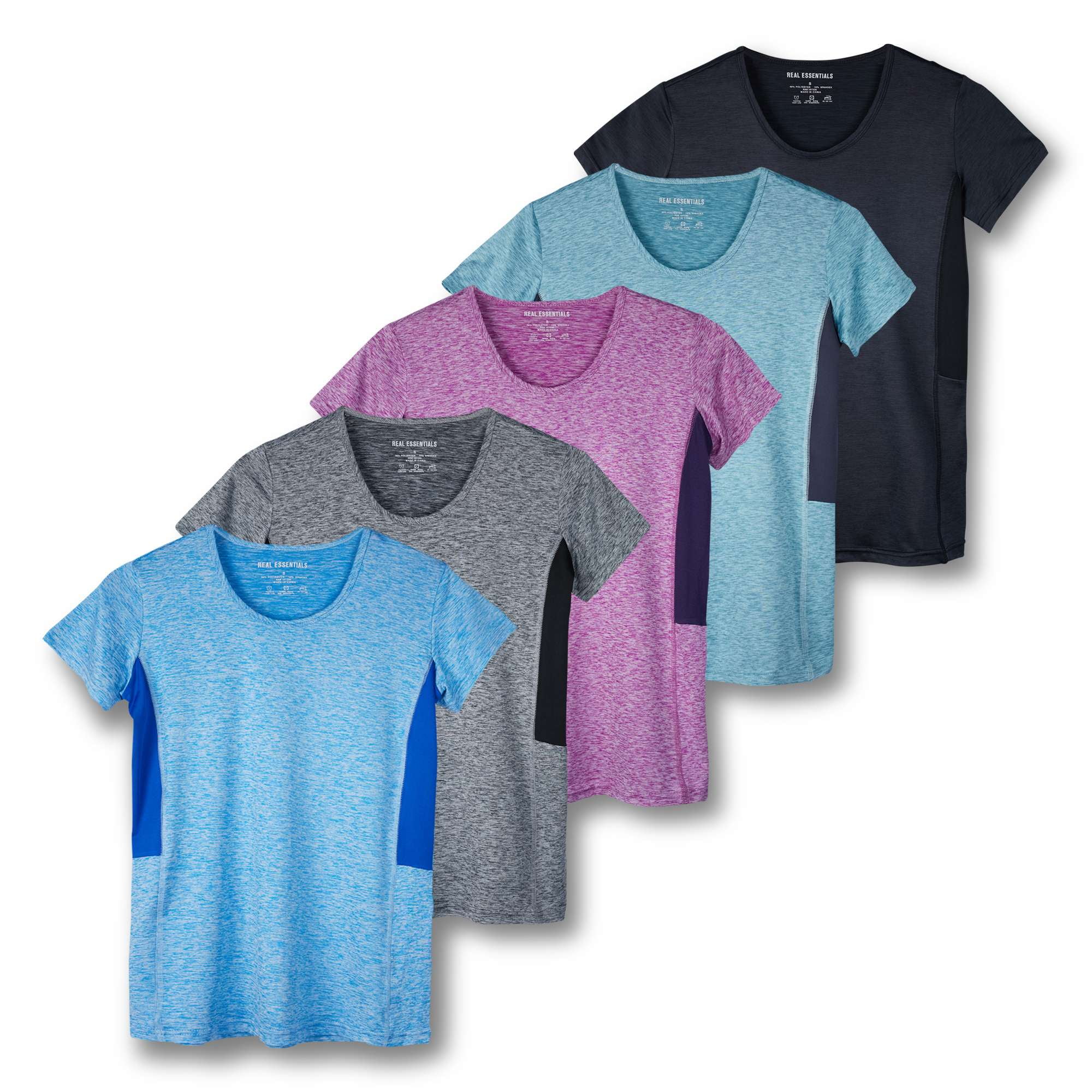 Real Essentials 5 Pack: Women's Dry Fit Tech Stretch Short-Sleeve Crew ...