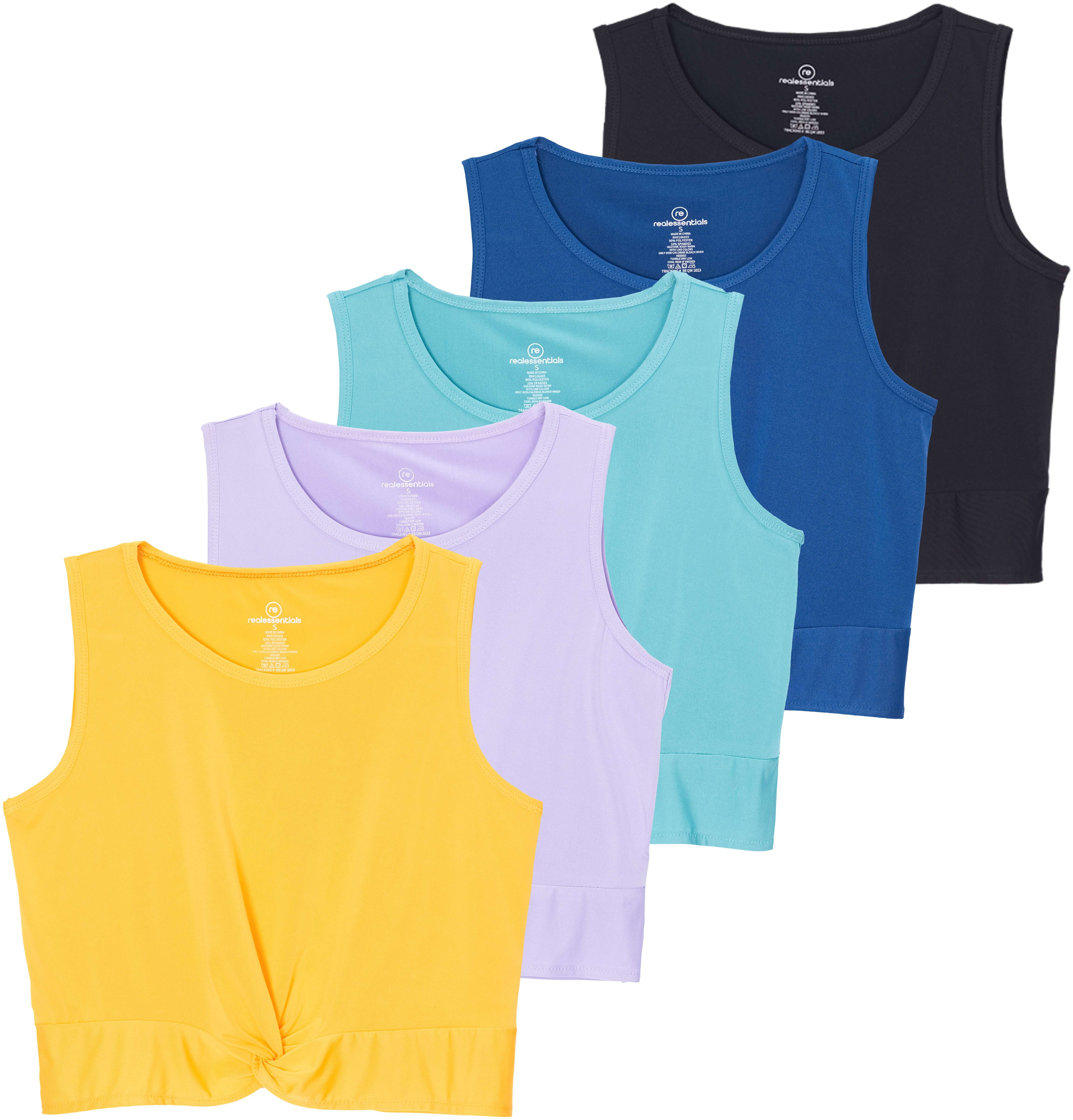 Real Essentials 5 Pack: Women's Dry-Fit Twist Front Knot Sleeveless ...