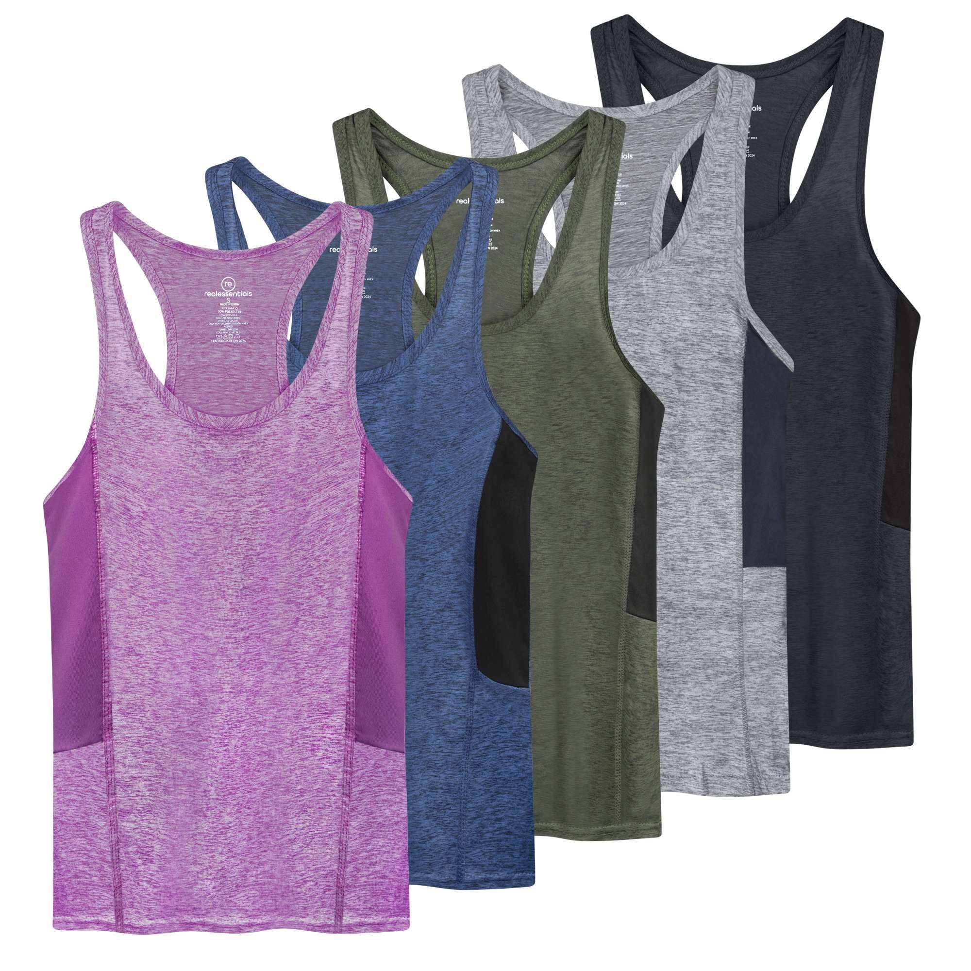 Real Essentials 5-Pack Women's Racerback Tank Top Dry-Fit Athletic ...