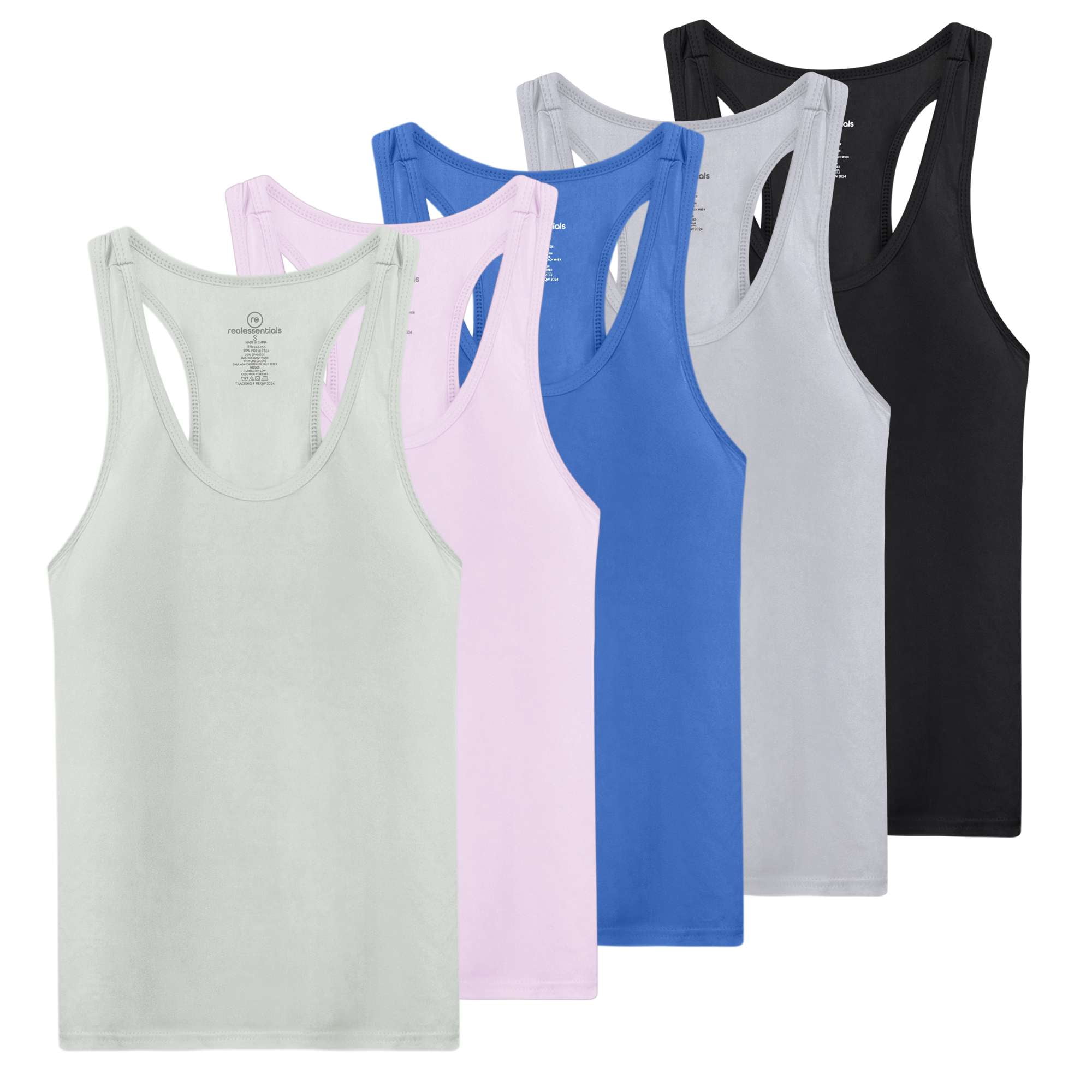 Real Essentials 5-Pack Racerback Dry-Fit Tank Top for Women: Workout ...