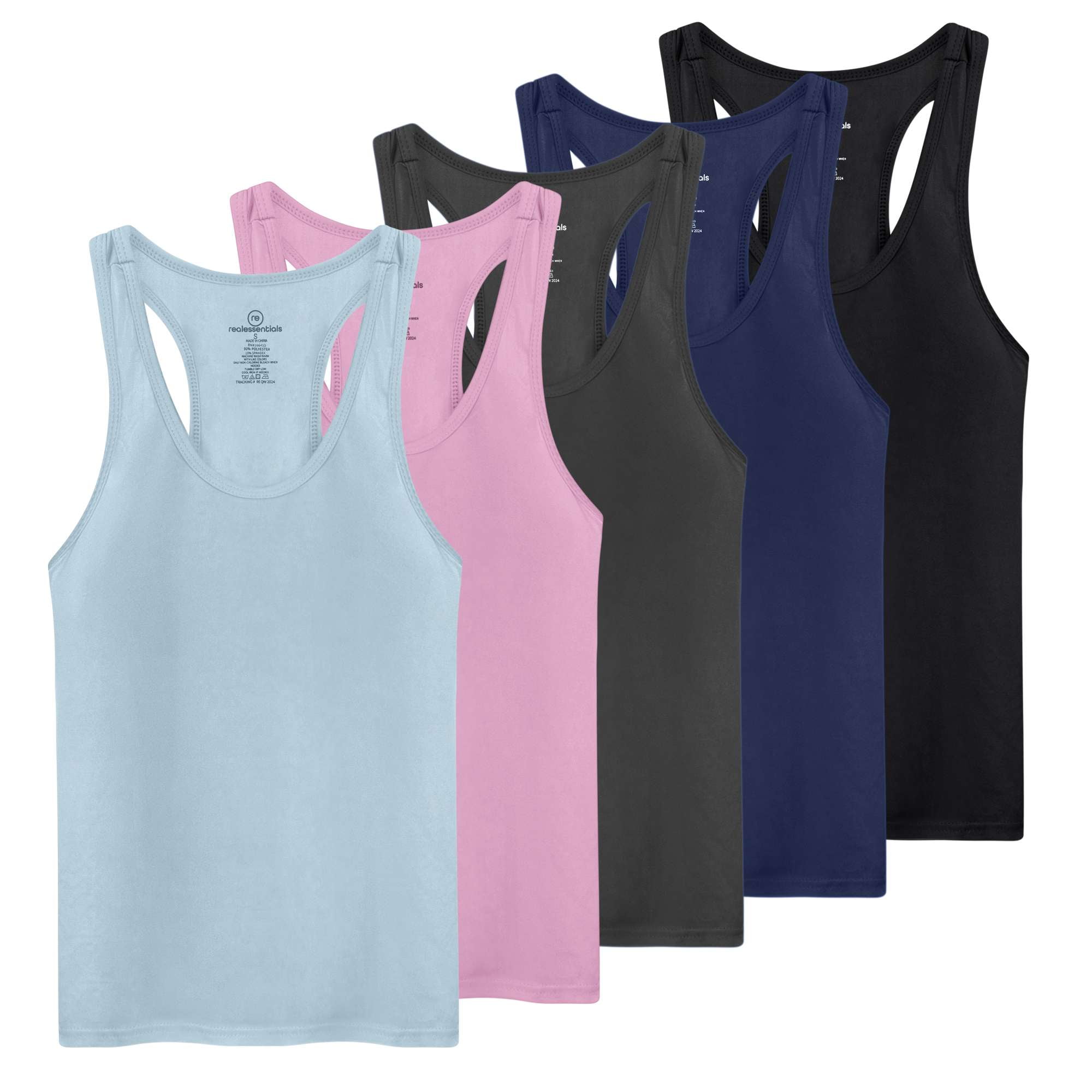 Real Essentials 5-Pack Women's Racerback Dry-Fit Tank Top for Workout ...