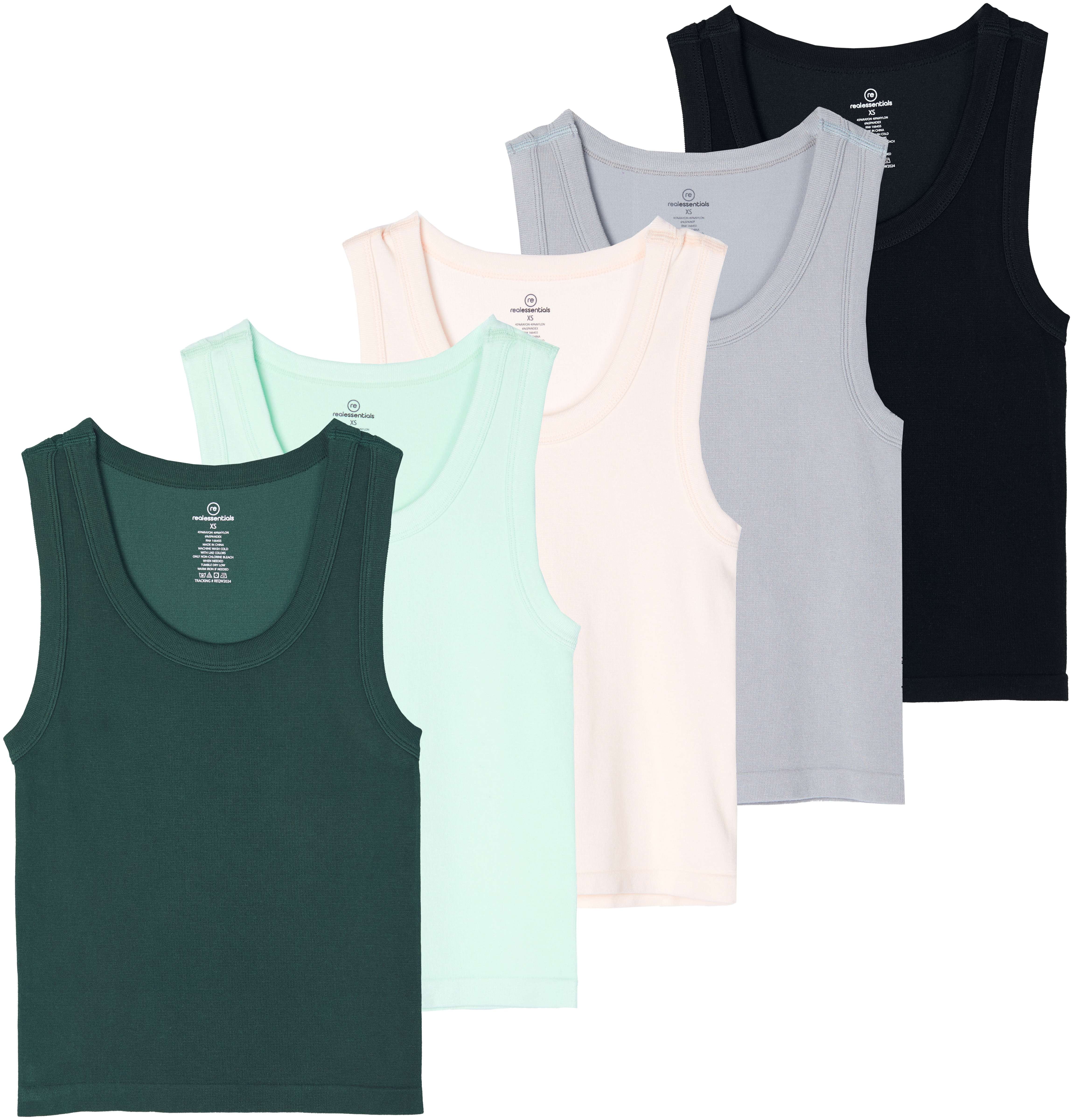 Real Essentials 5 Pack: Women's Seamless Ribbed Sleeveless Cropped ...
