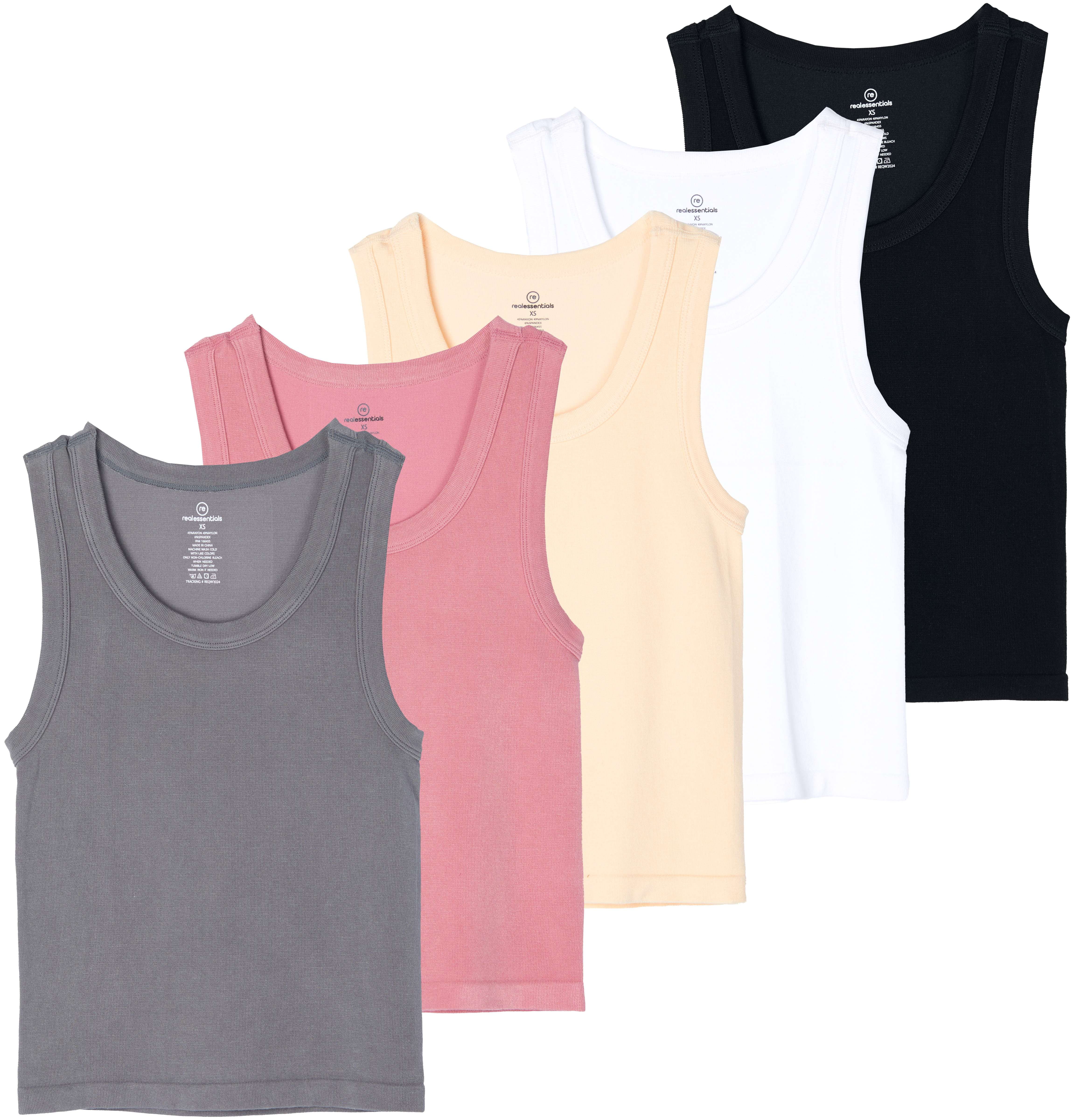 Real Essentials 5 Pack: Women's Seamless Ribbed Sleeveless Cropped ...