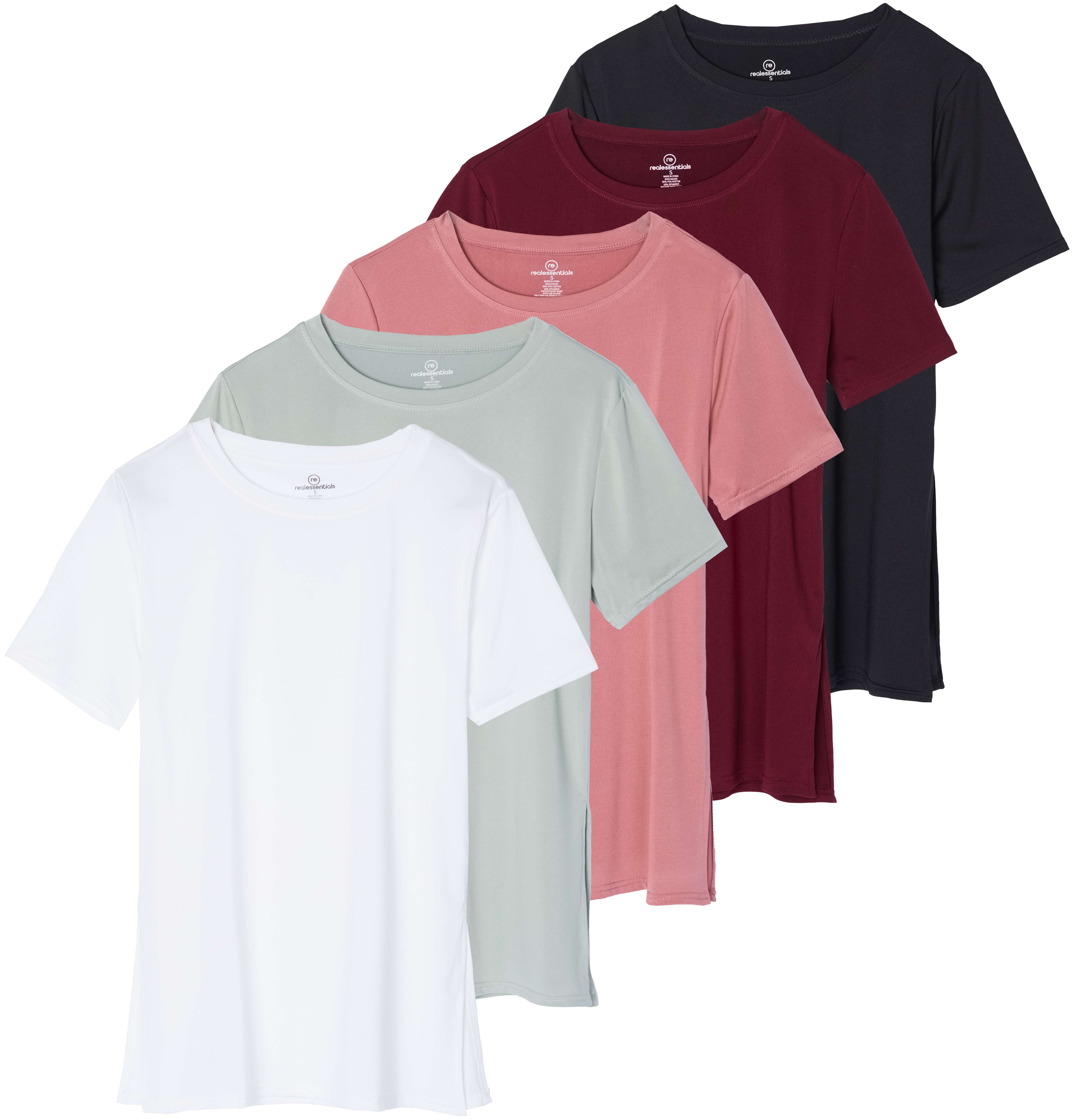 Real Essentials 5 Pack: Women's Short Sleeve Active Workout T-Shirts ...