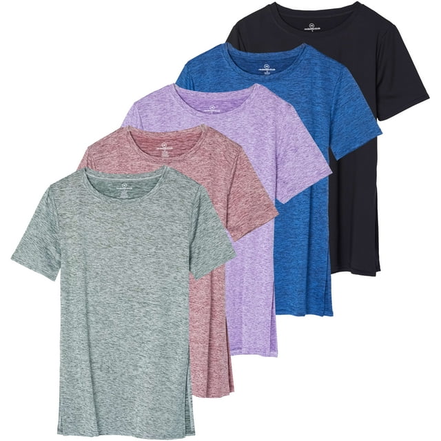 Real Essentials 5 Pack: Women's Short Sleeve Active Workout T-Shirts ...