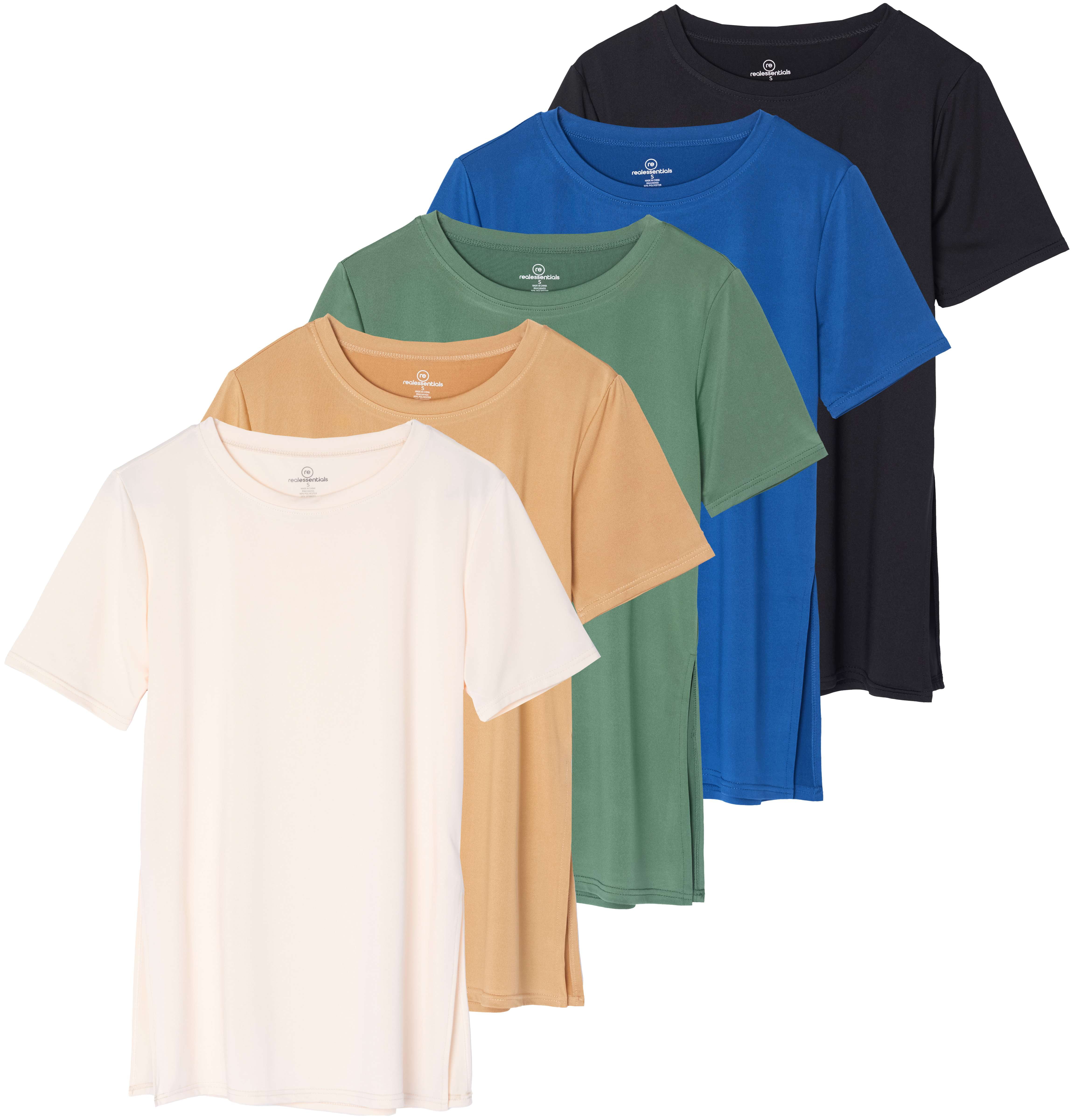Real Essentials 5 Pack: Women's Short Sleeve Active Workout T-Shirts ...
