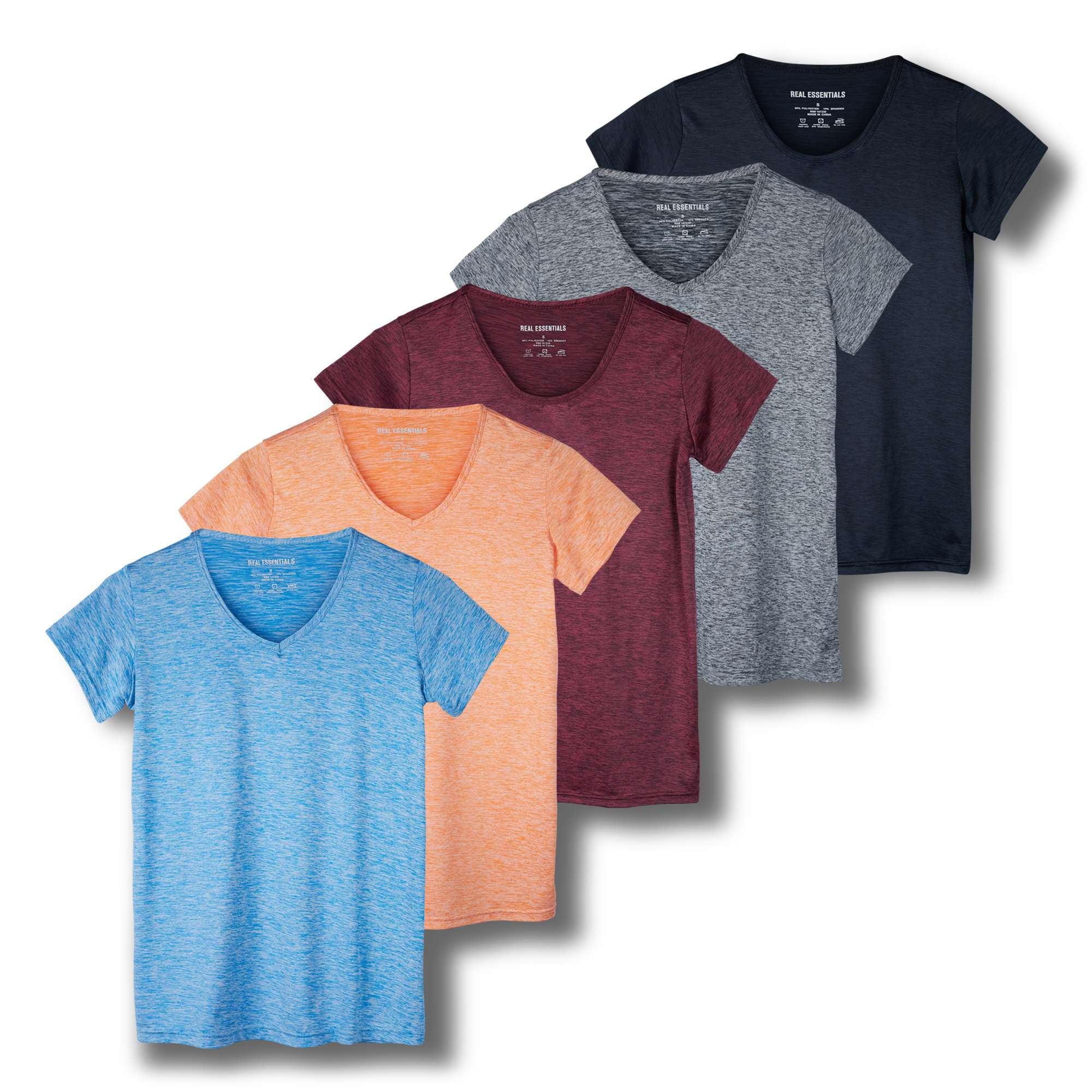 Real Essentials 5 Pack: Women's Short Sleeve V-Neck Activewear T-Shirt ...