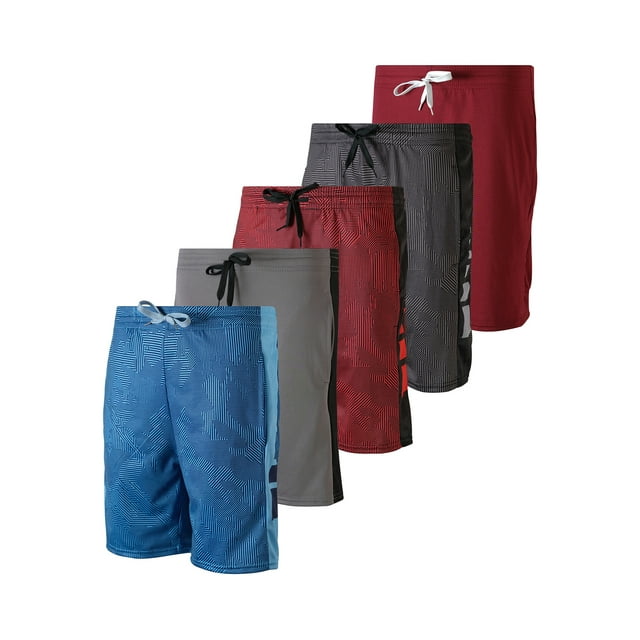 Real Essentials Boys 5-Pack Active Dry Fit Printed Shorts, Sizes 4-20 ...