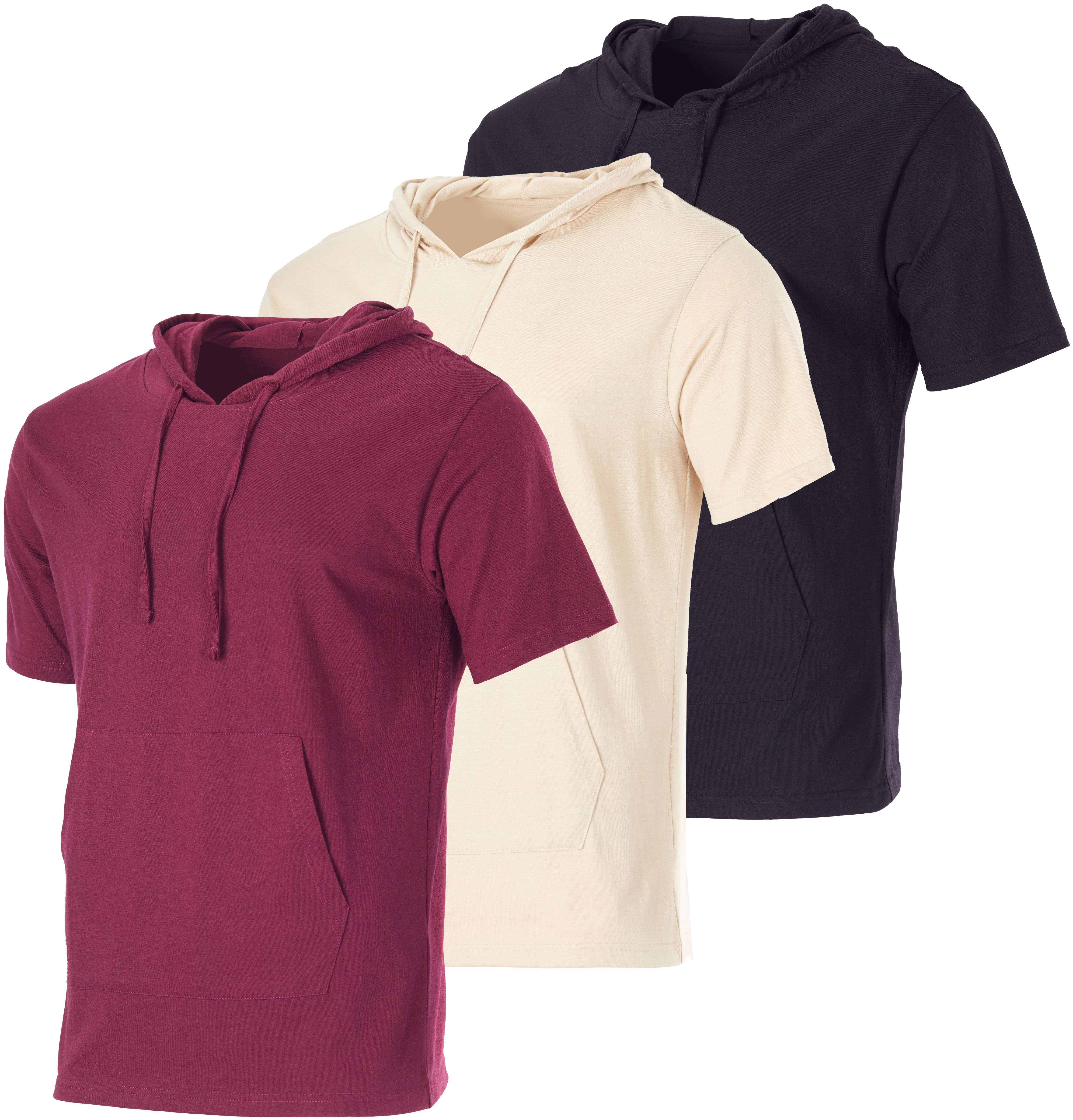 Real Essentials Men's Cotton Short-Sleeve Hoodie Hooded T-Shirt With ...