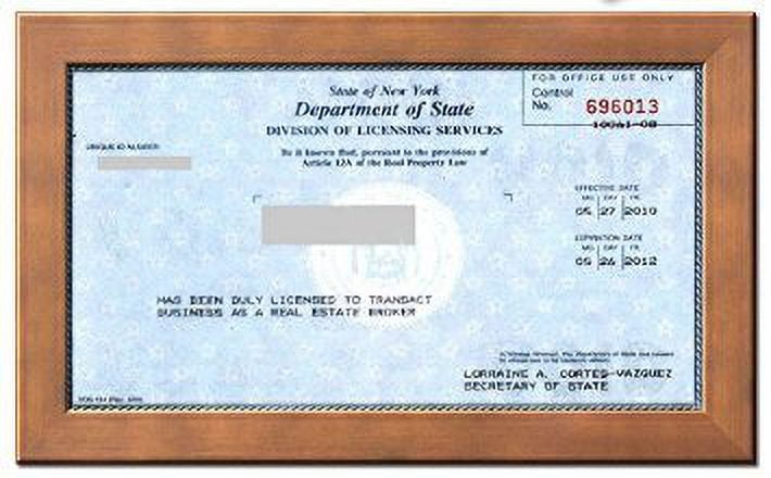 Real Estate License Certificate Wood Frame - 8.5 x 5.5 inches ...