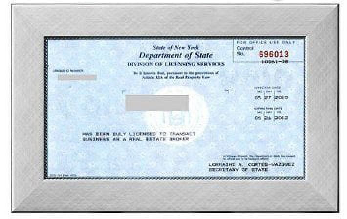 Real Estate License Certificate Wood Frame - 8.5 x 5.5 inches ...