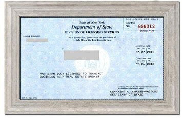 Real Estate License Certificate Wood Frame - 8.5 x 5.5 inches - White ...