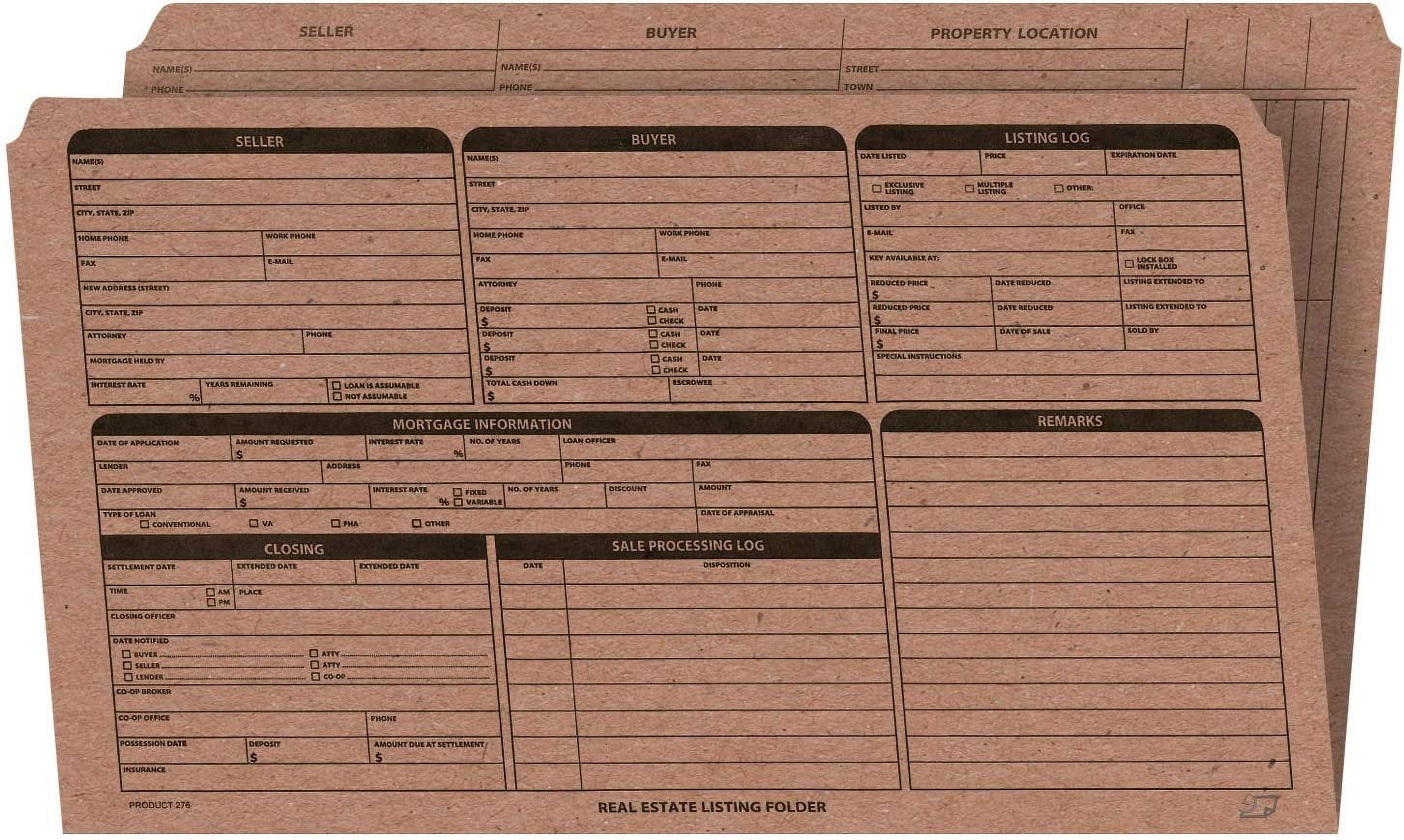 Real Estate Listing Folder Right Panel List, Pre-Printed on Durable ...