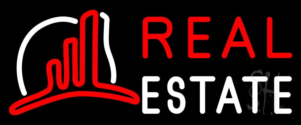 Real Estate With Logo 7 LED Neon Sign 6 x 15 - inches, Black Square Cut ...