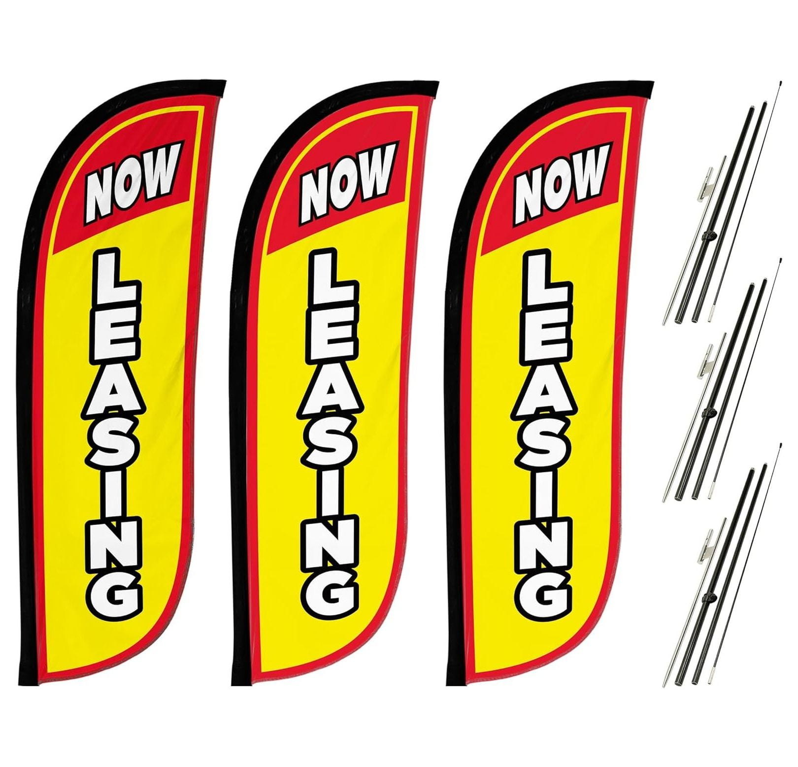 Real Estate Themed Flag Pole Kit 3 Pack - 5 Feet Tall Now Leasing ...