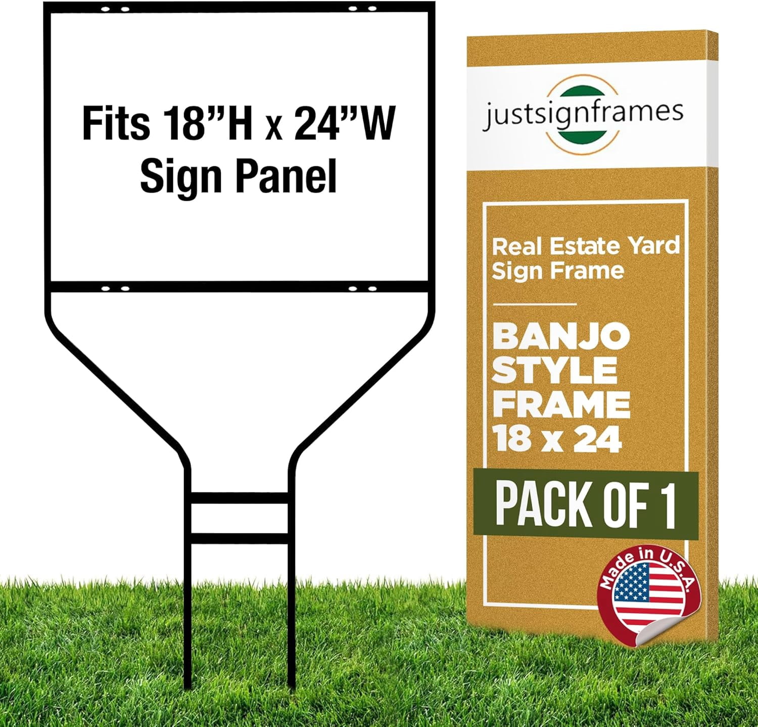 Real Estate Yard Sign Metal Round Rod Frame (Pack of 1), Steel Banjo ...