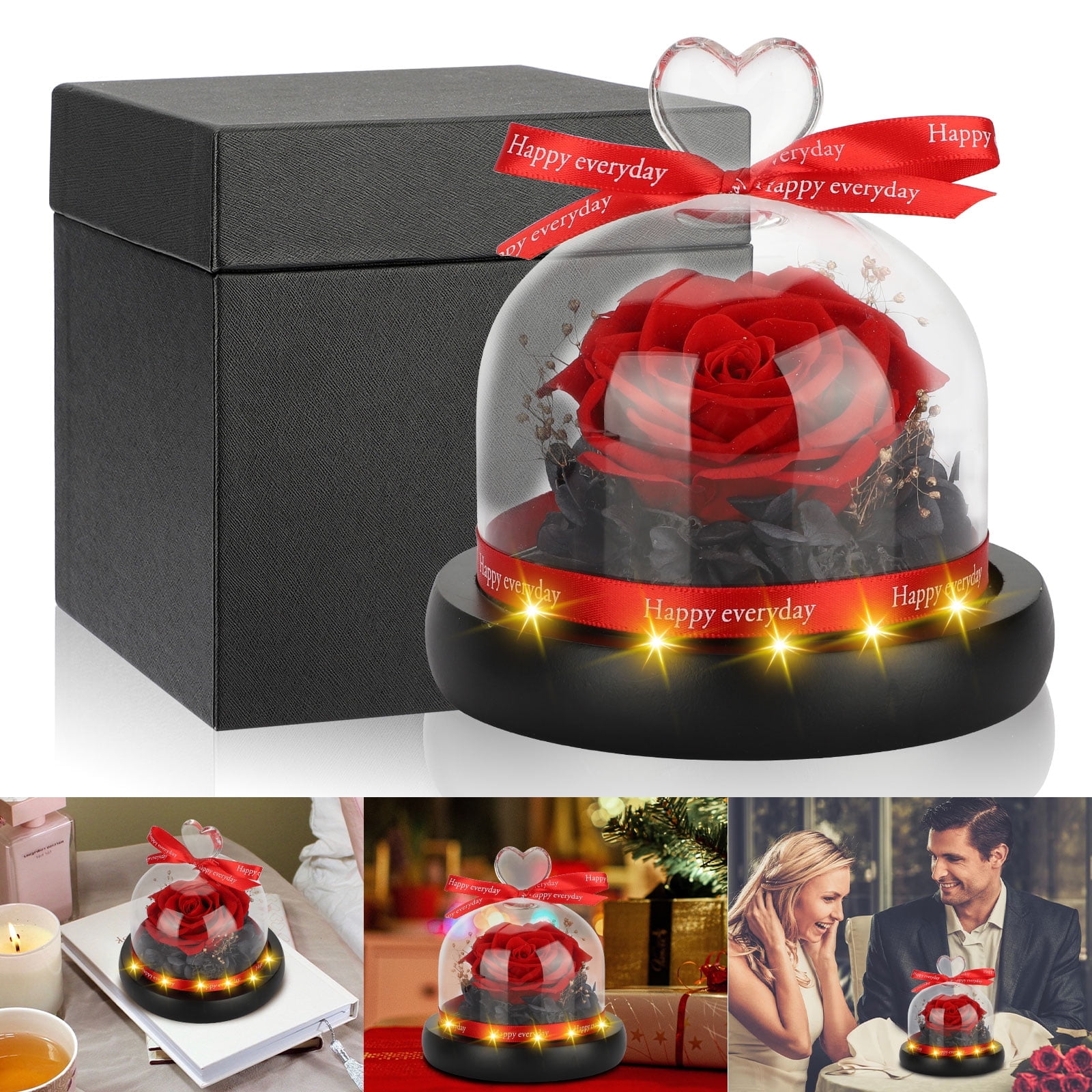 Real Eternal Roses with LED Lights, Preserved Forever Rose Flowers ...