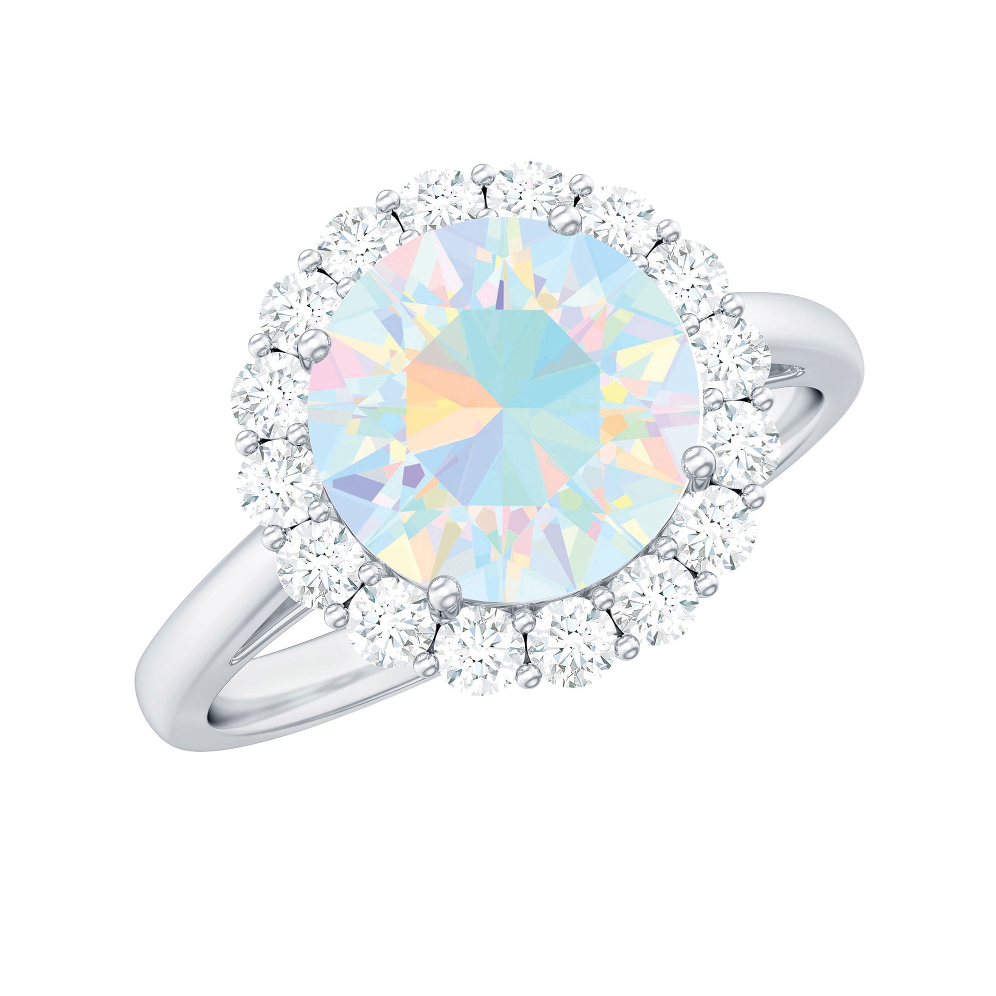 Real Ethiopian Opal Engagement Ring with Diamond Halo - Classic Round ...
