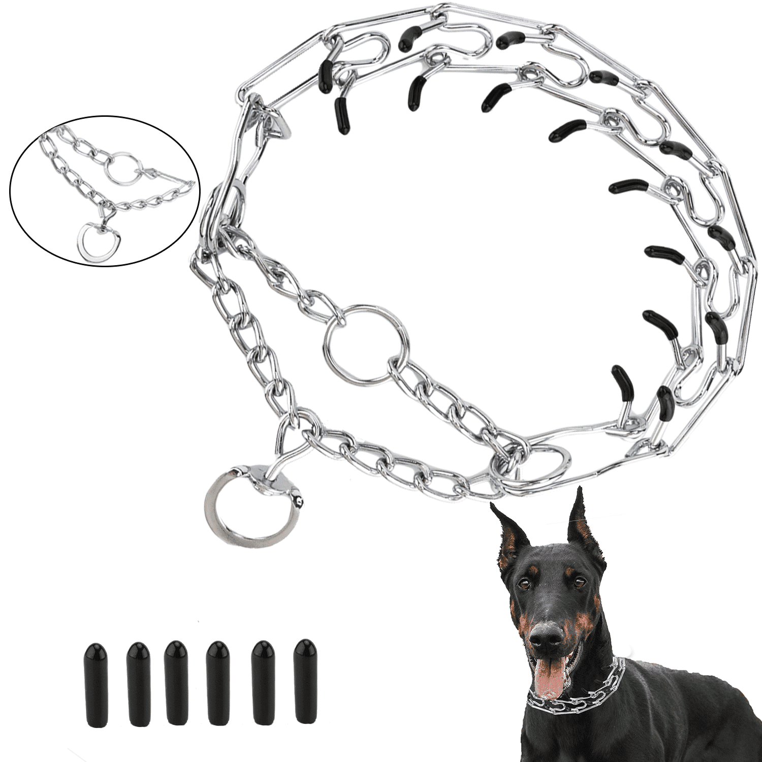 Real Fancy Adjustable Dog Prong Collar in Silver, Medium Size (19.69â ...