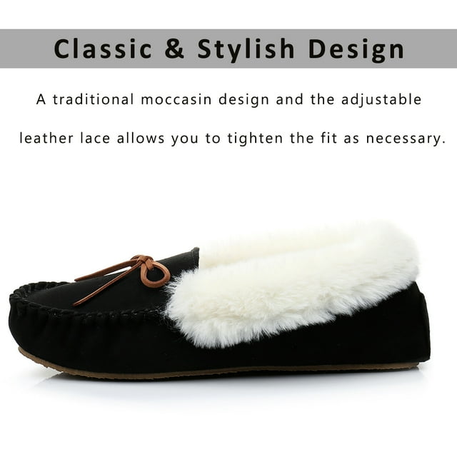 Real Fancy Women's Moccasin Slippers - Slip On House Slipper Warm Faux ...