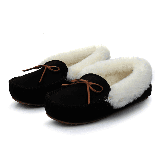 Real Fancy Women's Cozy Fluffy Moccasin Slippers - Soft Sole Bedroom ...