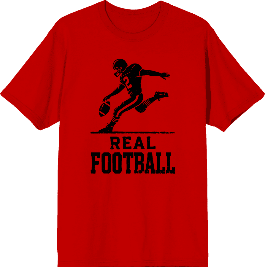 "Real Football" Sports Back to School Adult Red Crew Neck Short Sleeve ...