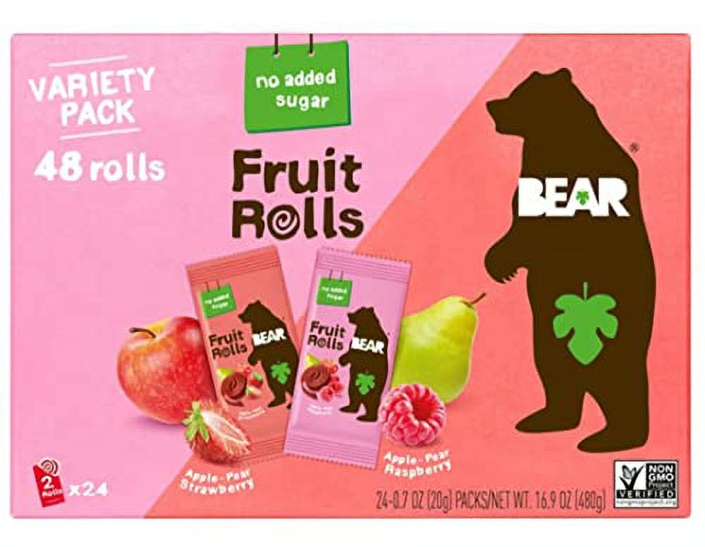 Real Fruit Snack Rolls, Strawberry & Raspberry Variety Pack, 48 Roll ...