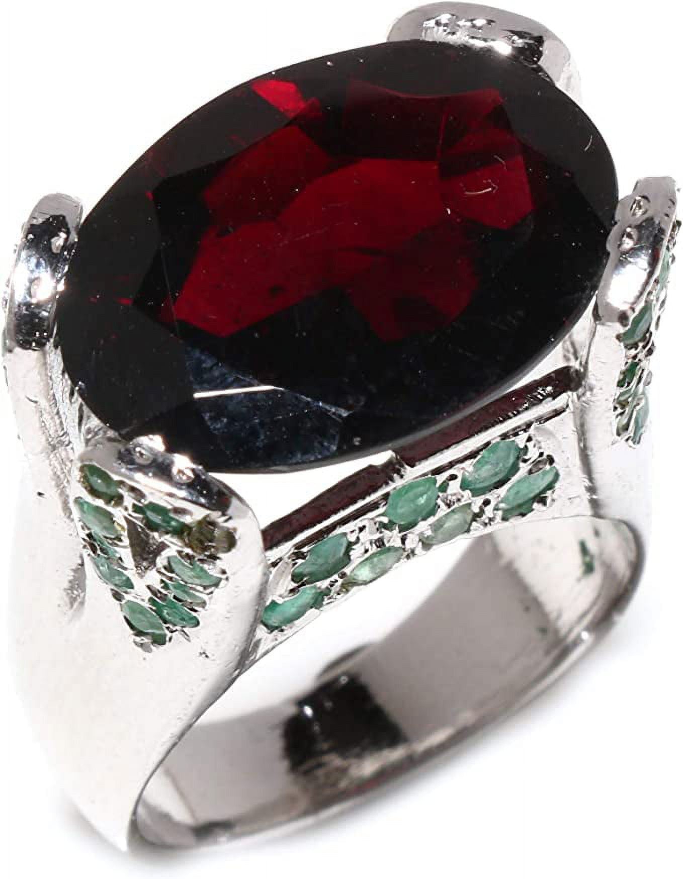 Real Garnet & Emerald Gemstone Finger Ring for Women, 925 Sterling ...