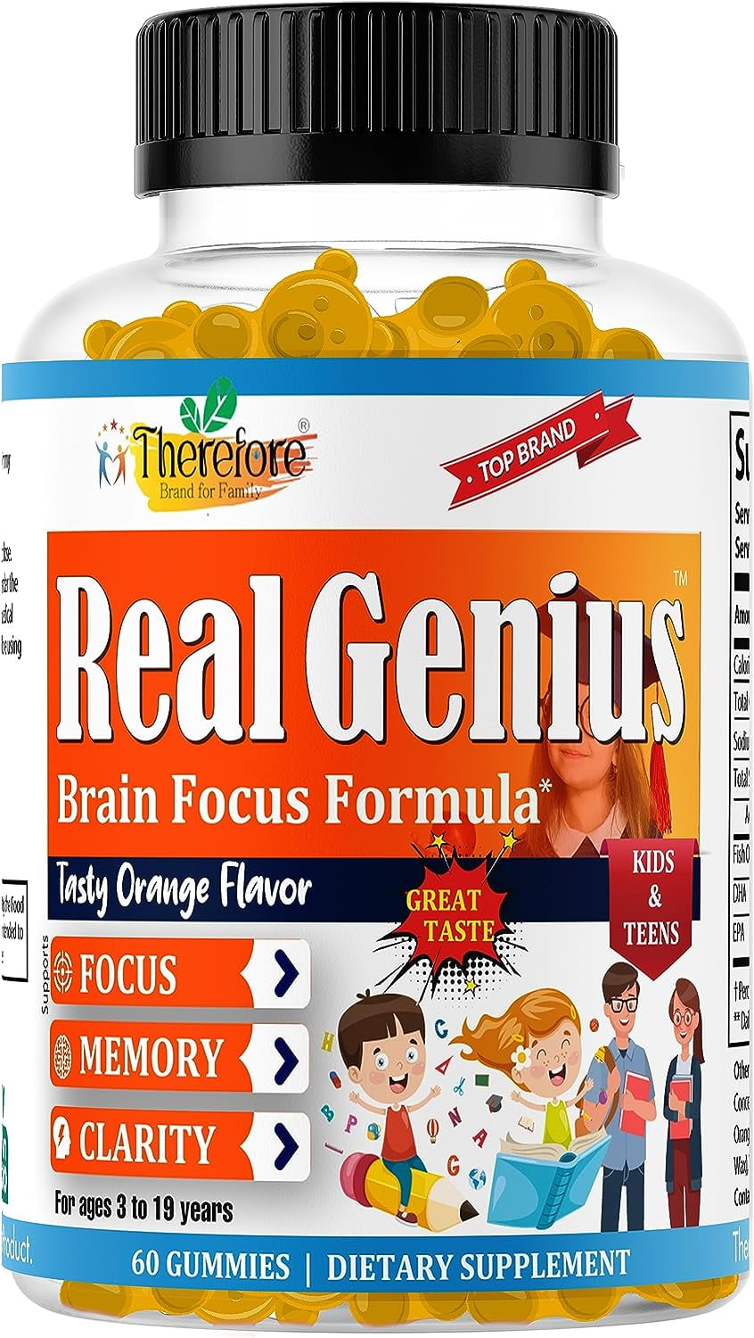 Real Genius Kids Brain Supplements for Memory and Focus with Omega 3 ...