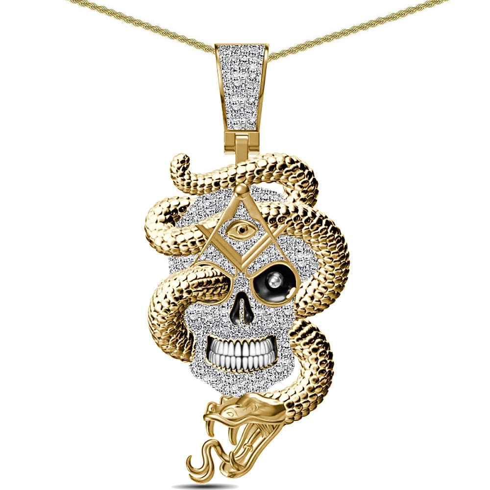 Real Genuine Diamond 0.61 Cwt. 28+ Grams Skull Head Snake Masonic All ...