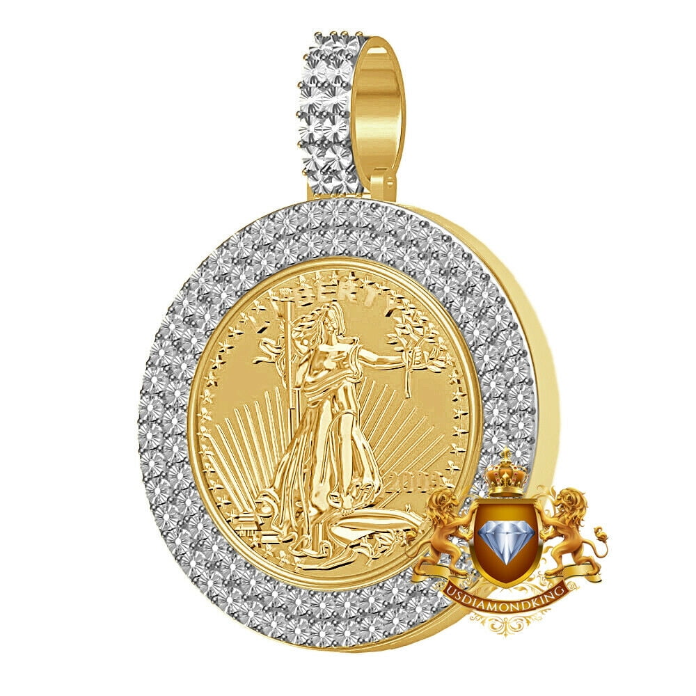 Real Genuine Diamond Lady Liberty Statue 10K Gold Finish Pendent Charm ...