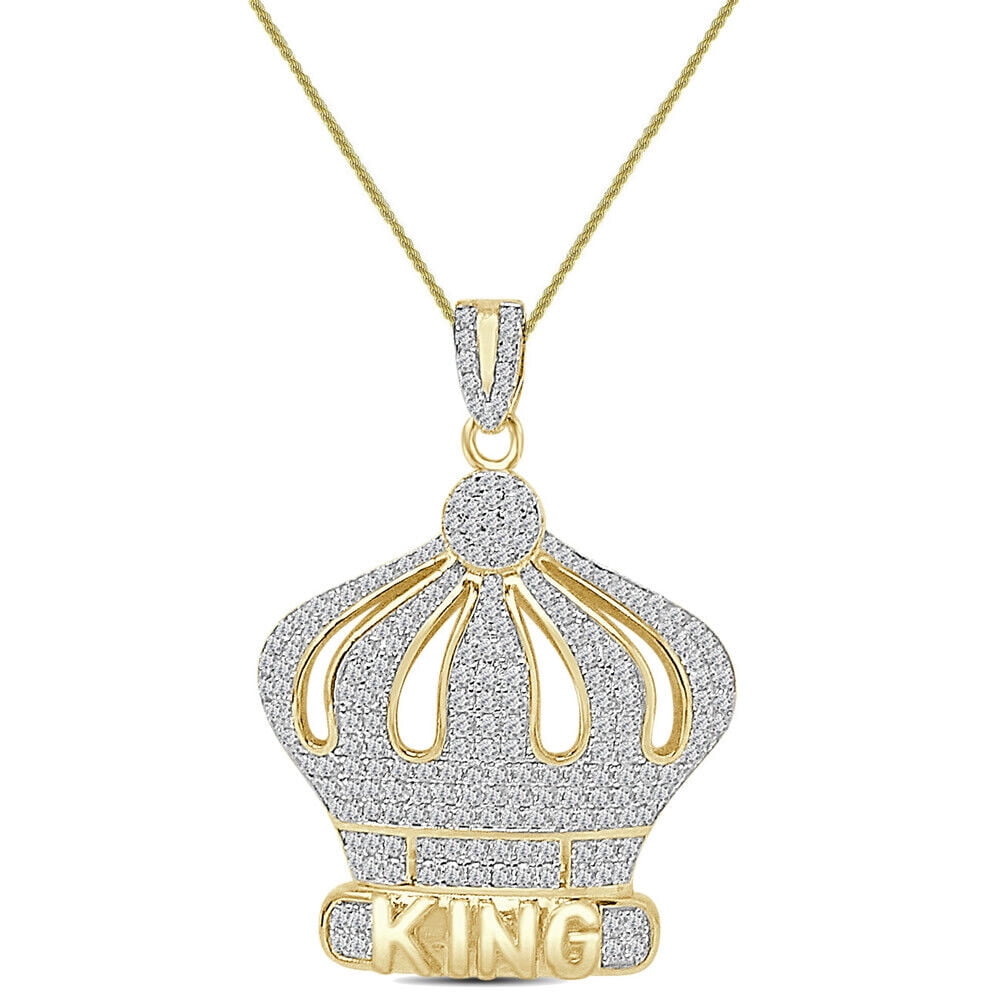 Real Genuine Sterling Silver 18+ Grams 2.25 Cwt. Simulated Diamond 14K Yellow Gold Over "King ...