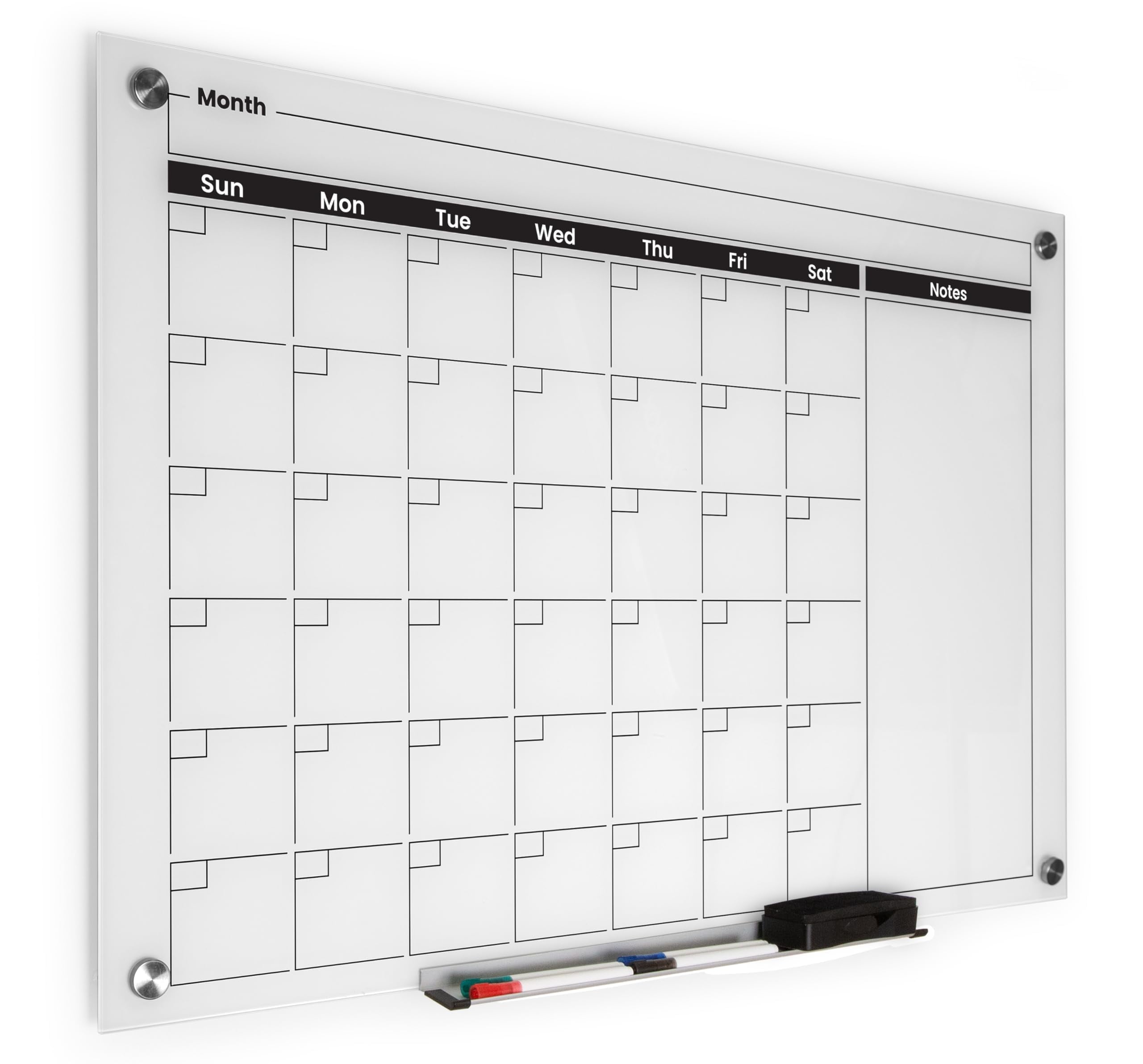 Better Office Products Real Glass Dry Erase Monthly Calendar Whiteboard ...