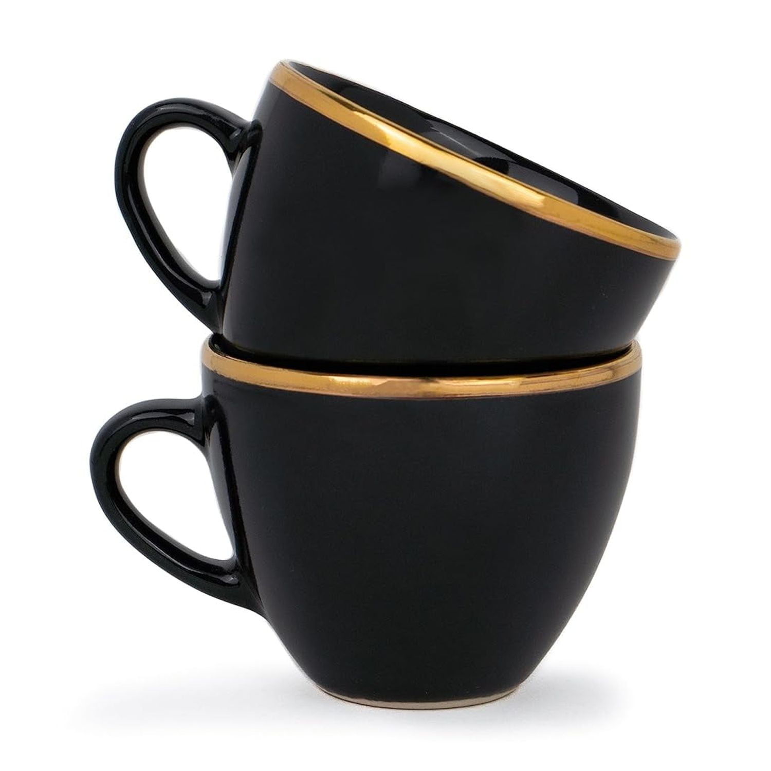 Real Gold Line Ceramic Tea Cups Set Of 6 - Black Gold Line, 200ml Each ...
