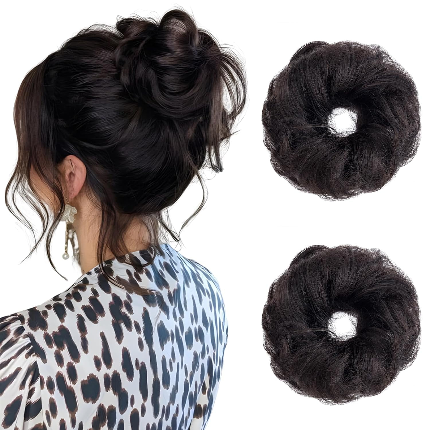 Real Hair Bun Hair Pieces 100% Human Hair Messy Bun Up Do Scrunchies ...