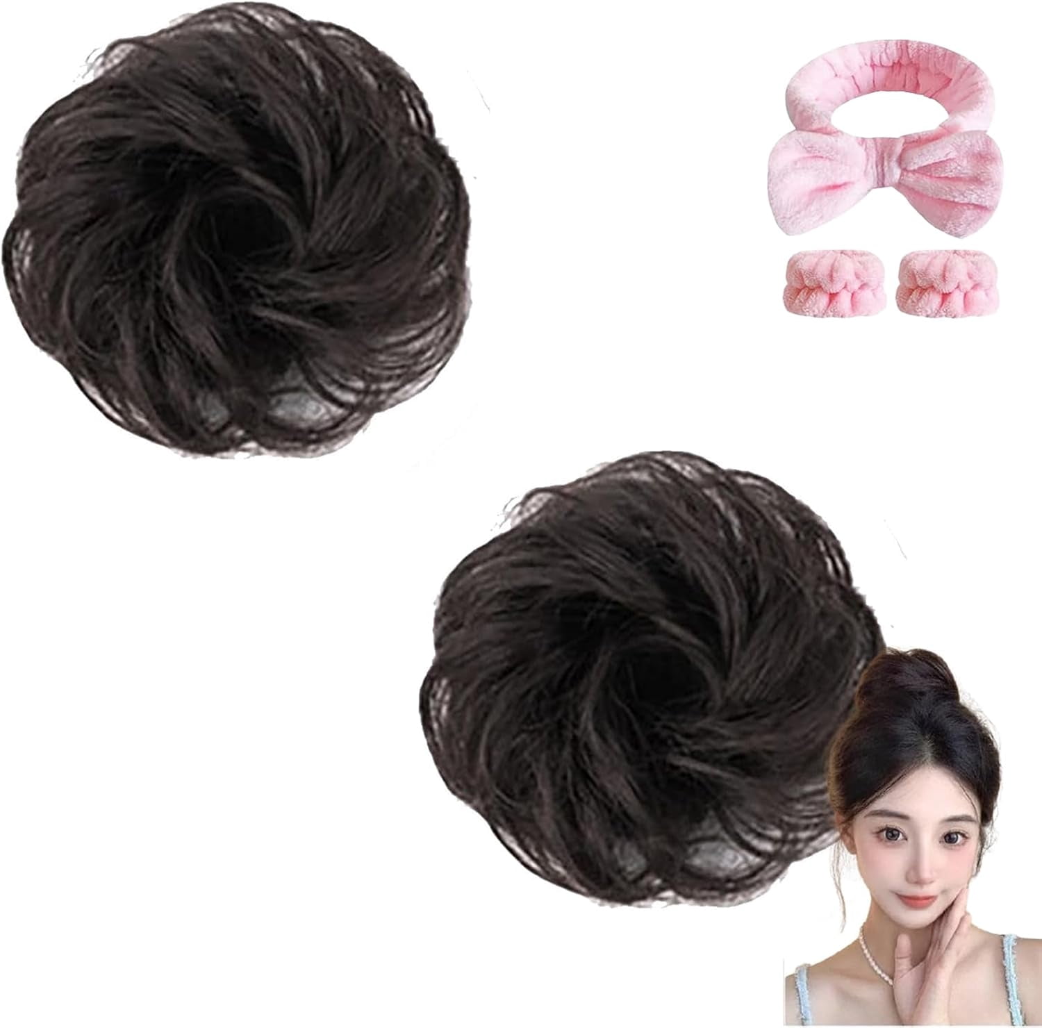 Real Hair Bun Wig, 2 PCS Messy Bun Hair Piece, Real Human Hair Bun Wig ...