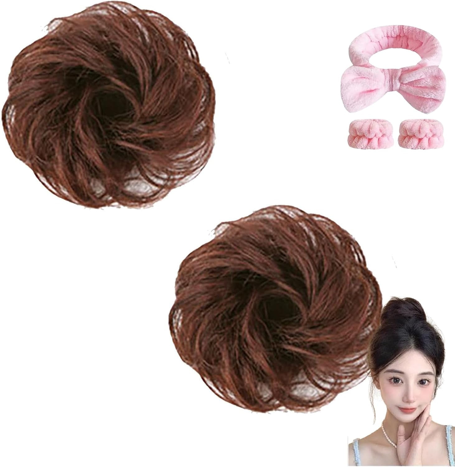 Real Hair Bun Wig, 2 PCS Messy Bun Hair Piece, Real Human Hair Bun Wig ...