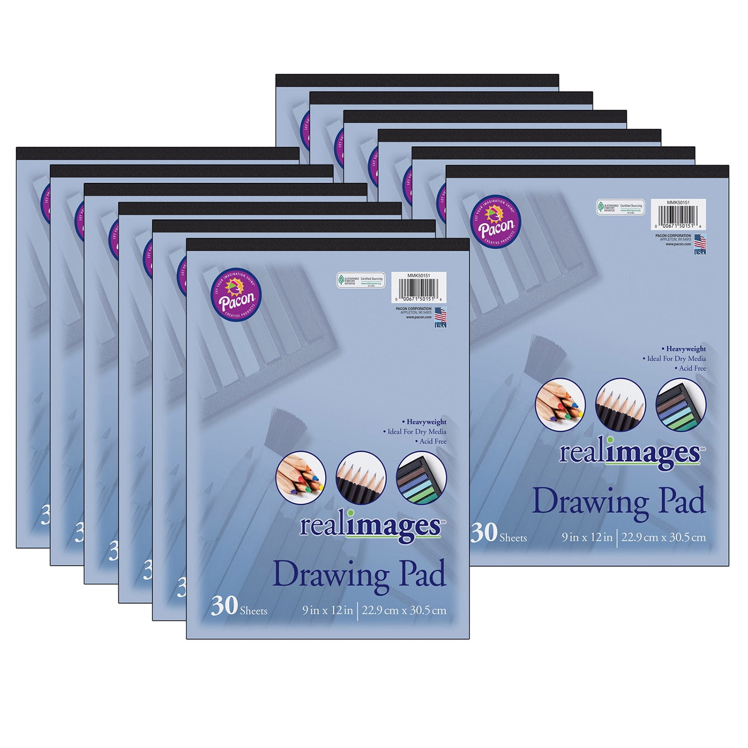 Real Images Drawing Pad, Heavyweight, 9" x 12", 30 Sheets, Pack of 12 ...