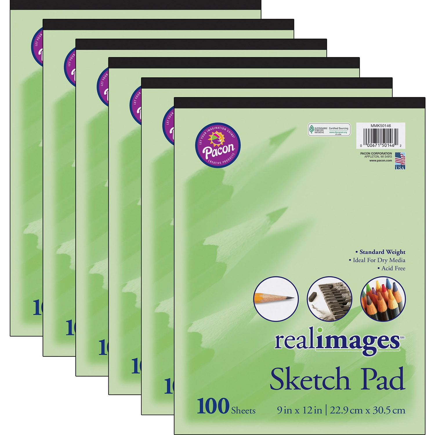 Real Images Sketch Pad, Standard Weight, 9" x 12", 100 Sheets, Pack of ...