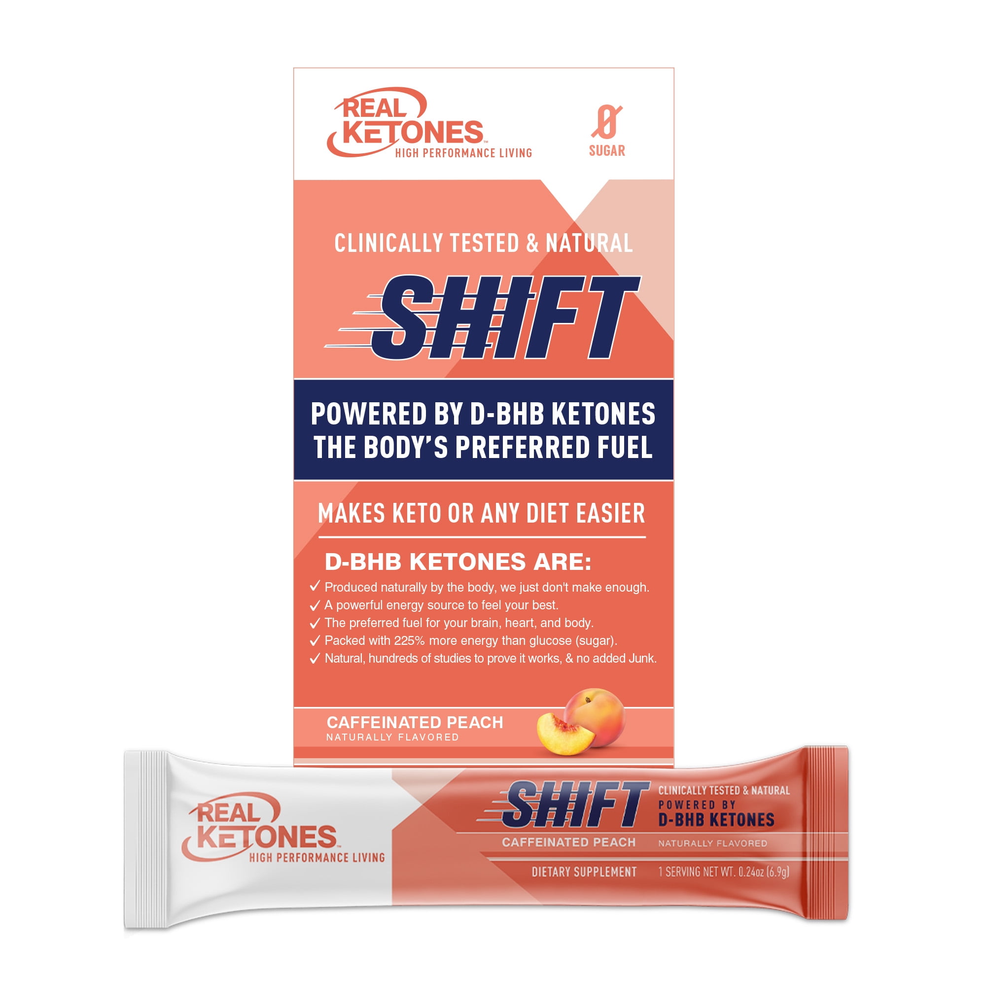 Real Ketones BHB - Peach with Caffeine, 10 Count - Walmart.com