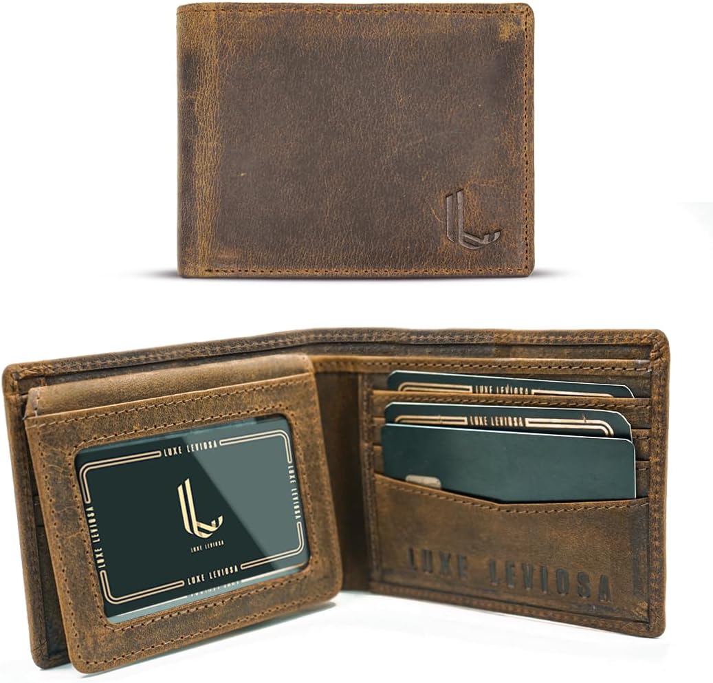 Real Leather Bifold Wallet for Men's Top Grain Genuine Leather RFID ...