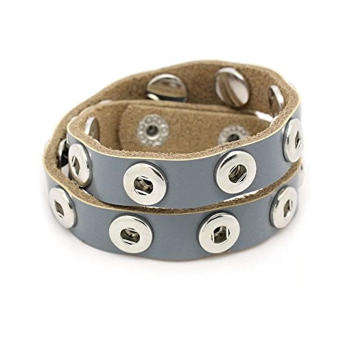 Real Leather Copper Buckle Bracelets French Grey Chunk Buttons Fit ...