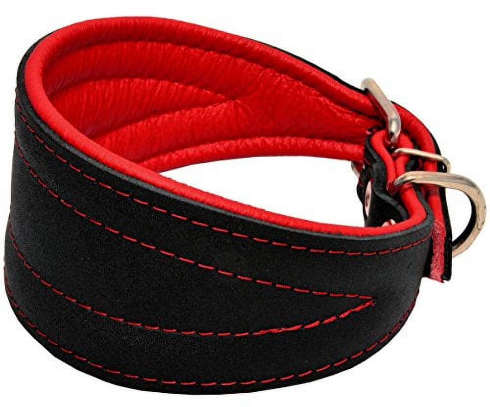Real Leather Extra Wide Padded Tapered Dog Collar Glossy Black ...